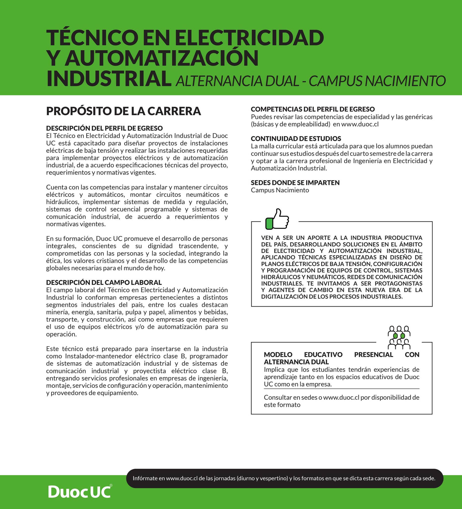 Técnico en Electricidad y Automatización Industrial - Malla 2025 - Dual Nacimiento by Duoc UC ...