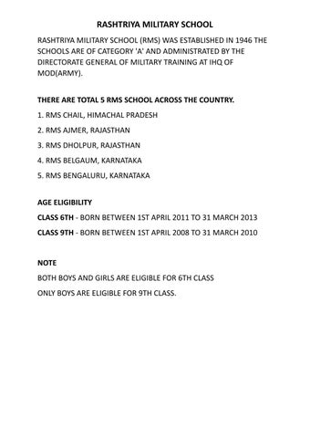 RASHTRIYA MILITARY SCHOOL by shiromani institute - Issuu