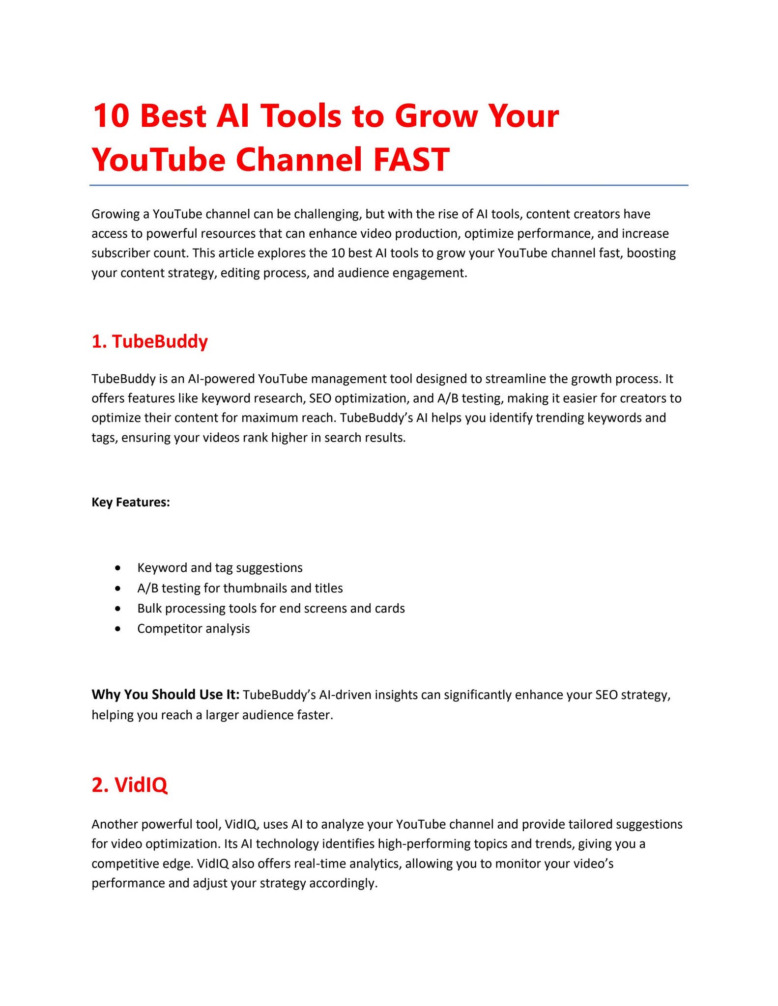 10 Best AI Tools to Grow Your YouTube Channel FAST by techyworld1 - Issuu