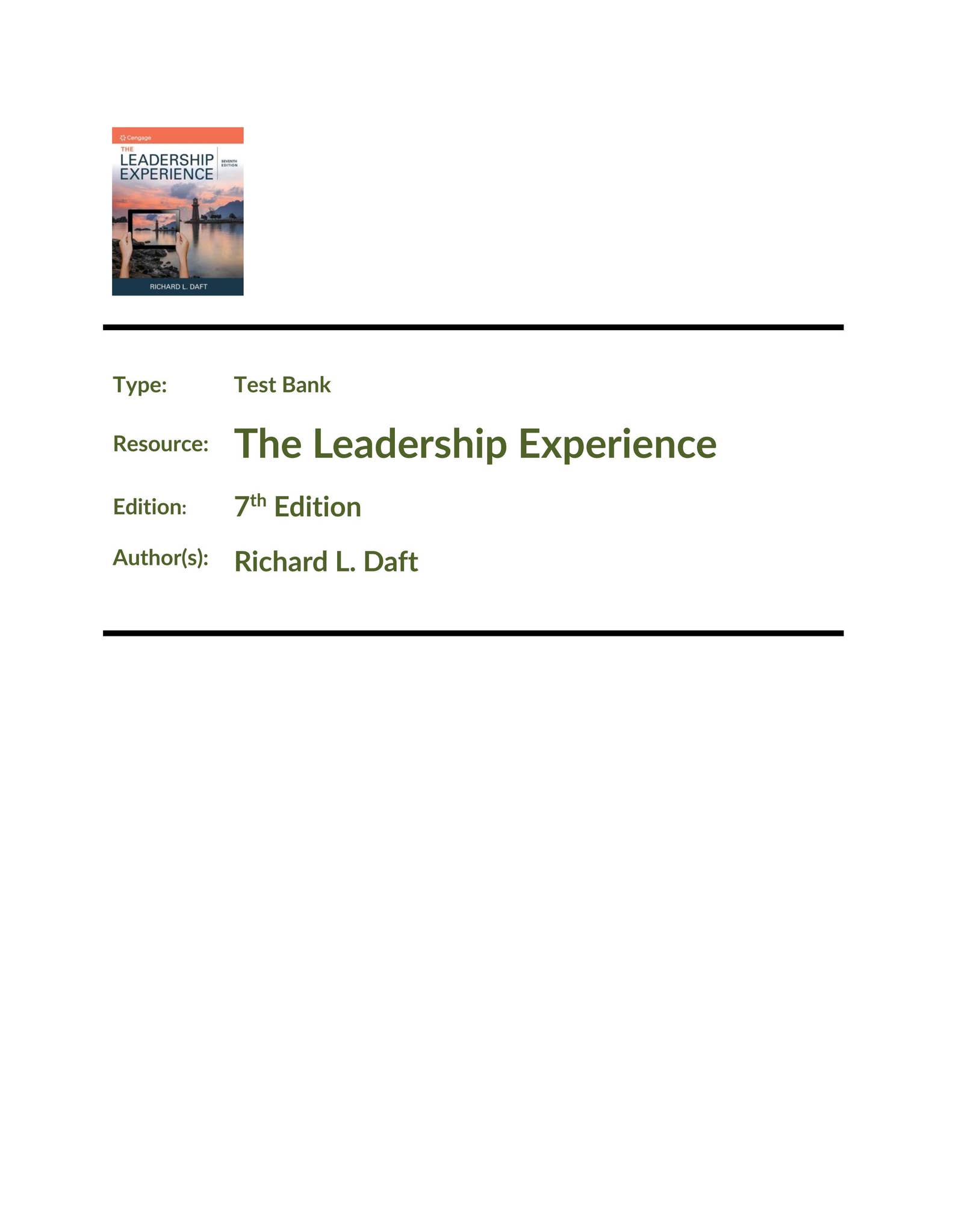 Test Bank for The Leadership Experience, 7th Edition by Richard L. Daft ...