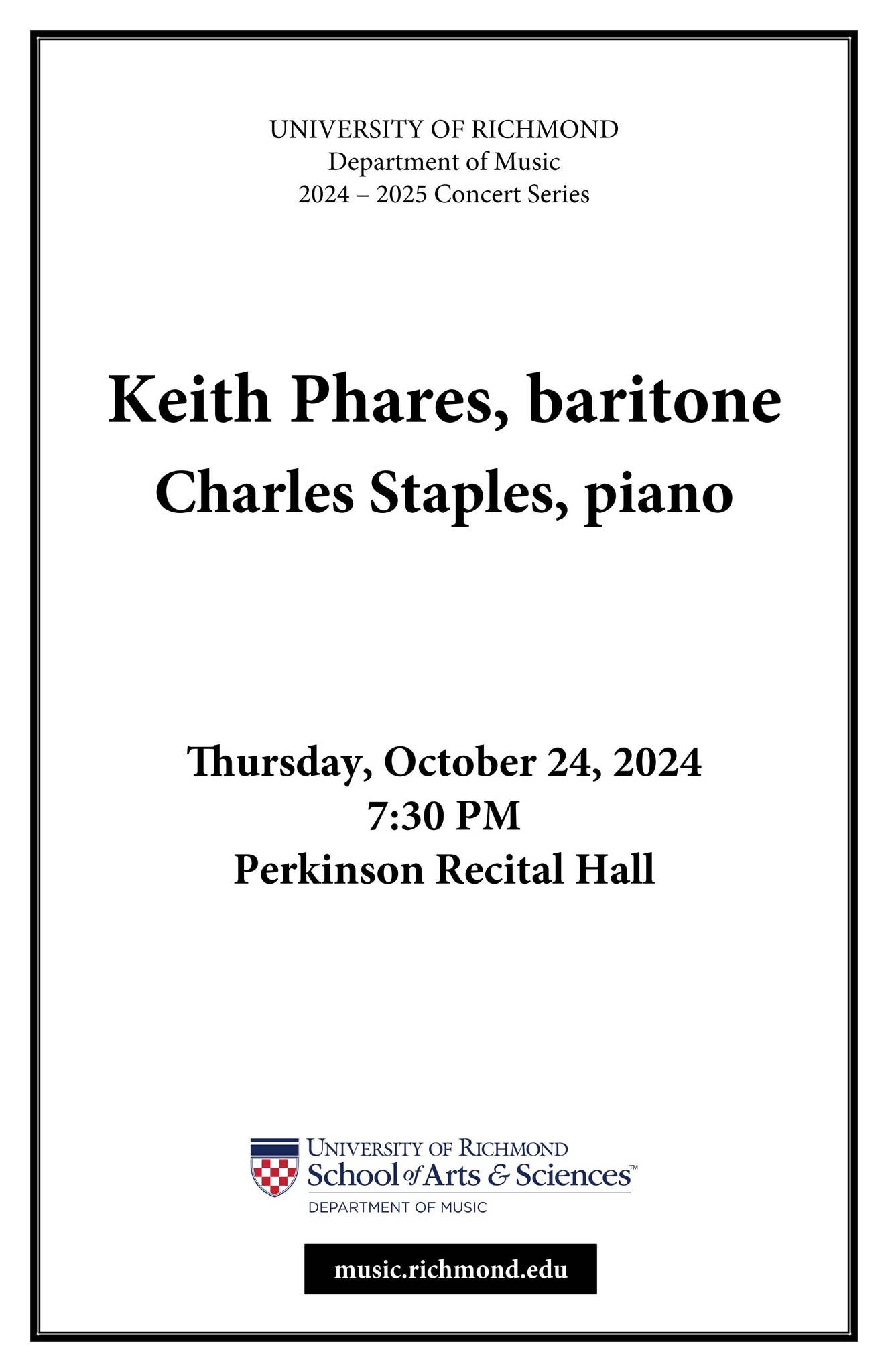 Keith Phares, baritone, Department of Music Free Concert Series by ...