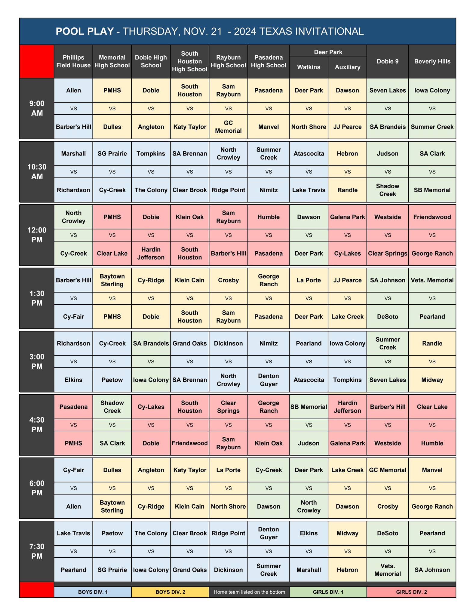 MTI Pool Play Schedule 2024 by Pasadena ISD - Issuu