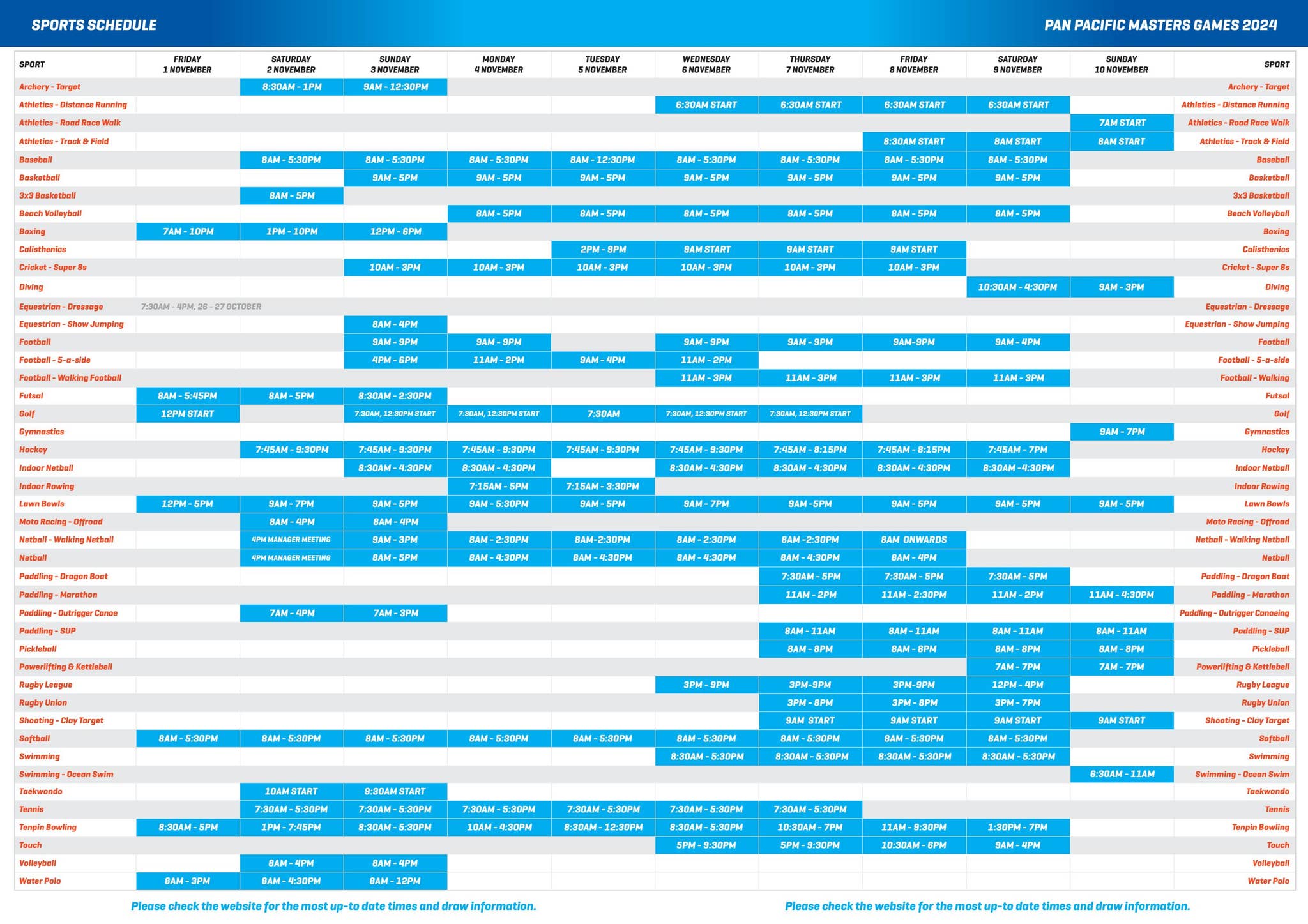 Sports Schedule 2024 by Pan Pacific Masters Games - Issuu