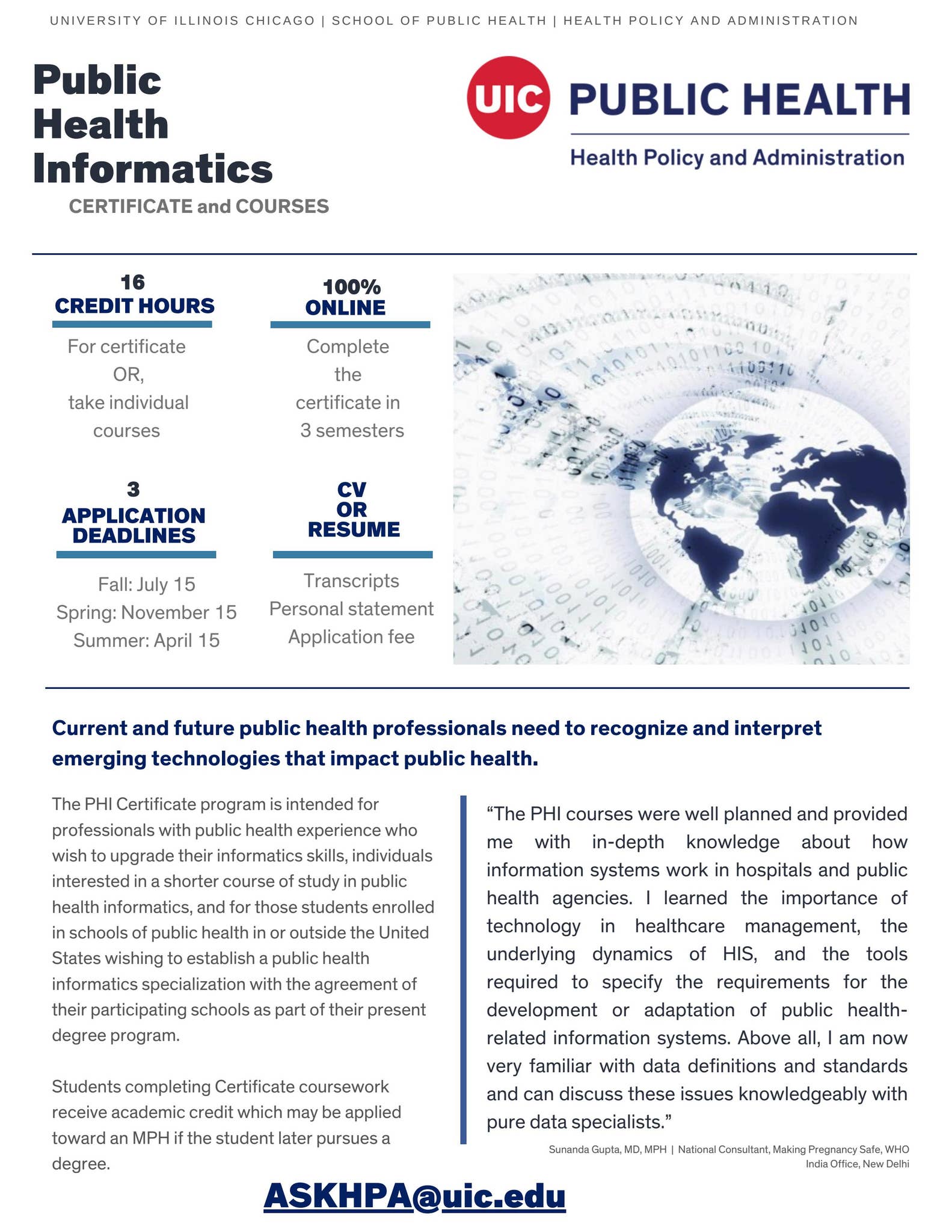 Public Health Informatics certificate program by UIC Health Policy and ...