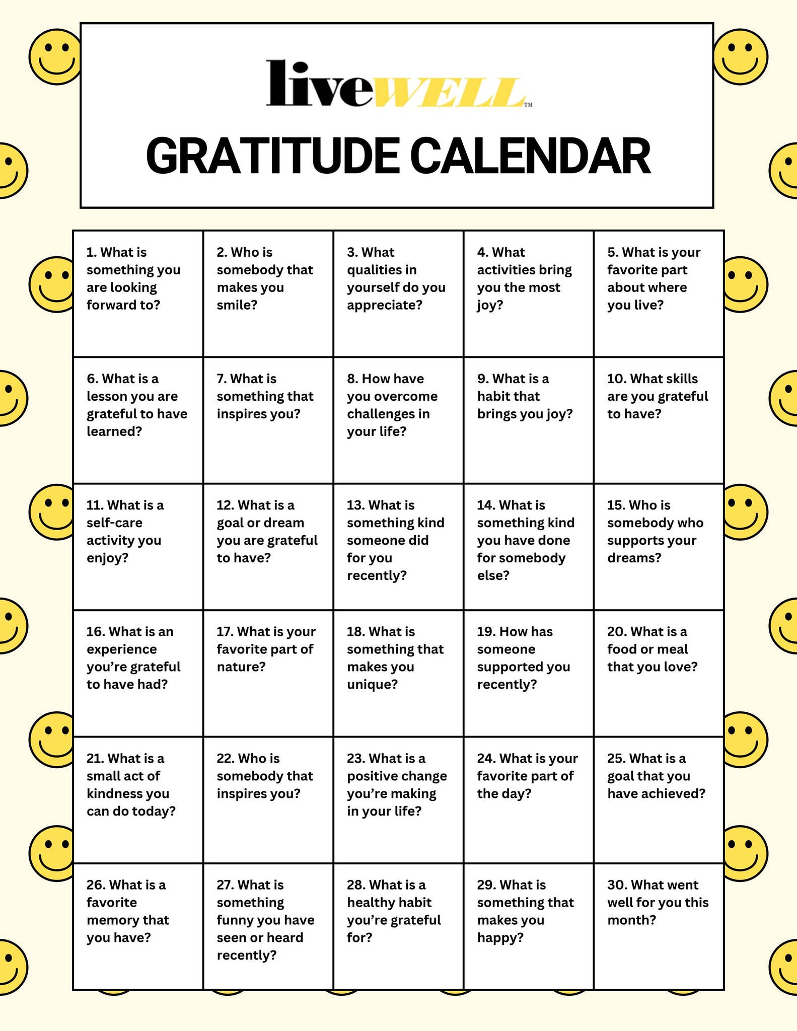 Gratitude Calendar by liveWELL program at University of Iowa - Issuu