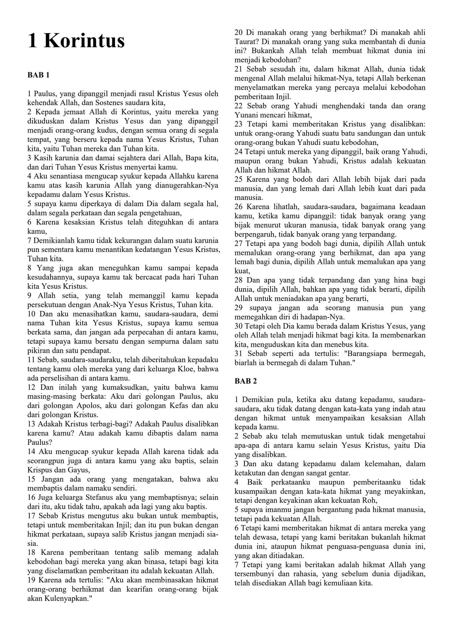 Indonesian - The First Epistle to the Corinthians by Filipino Tracts ...