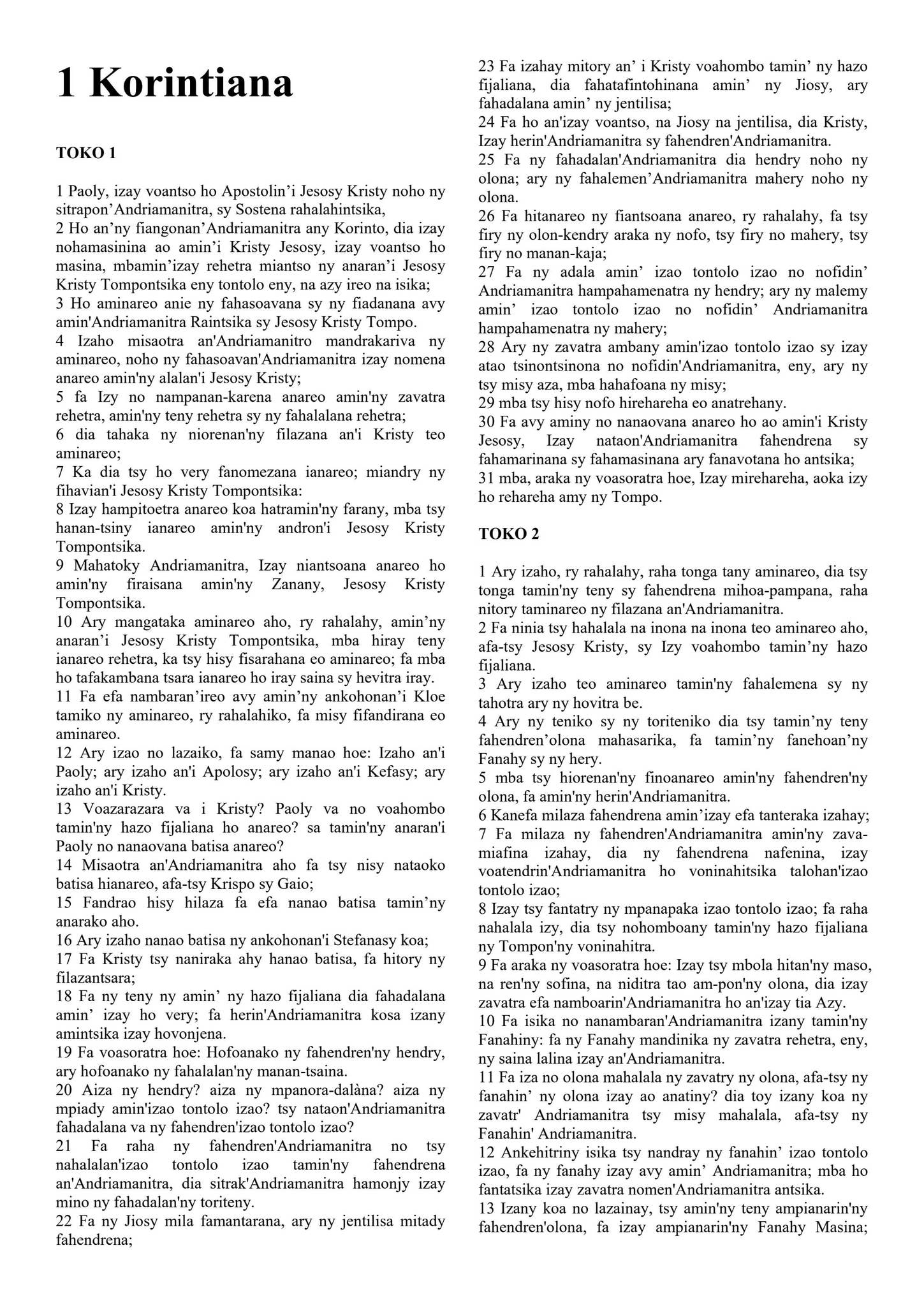 Malagasy - The First Epistle to the Corinthians by Filipino Tracts and ...