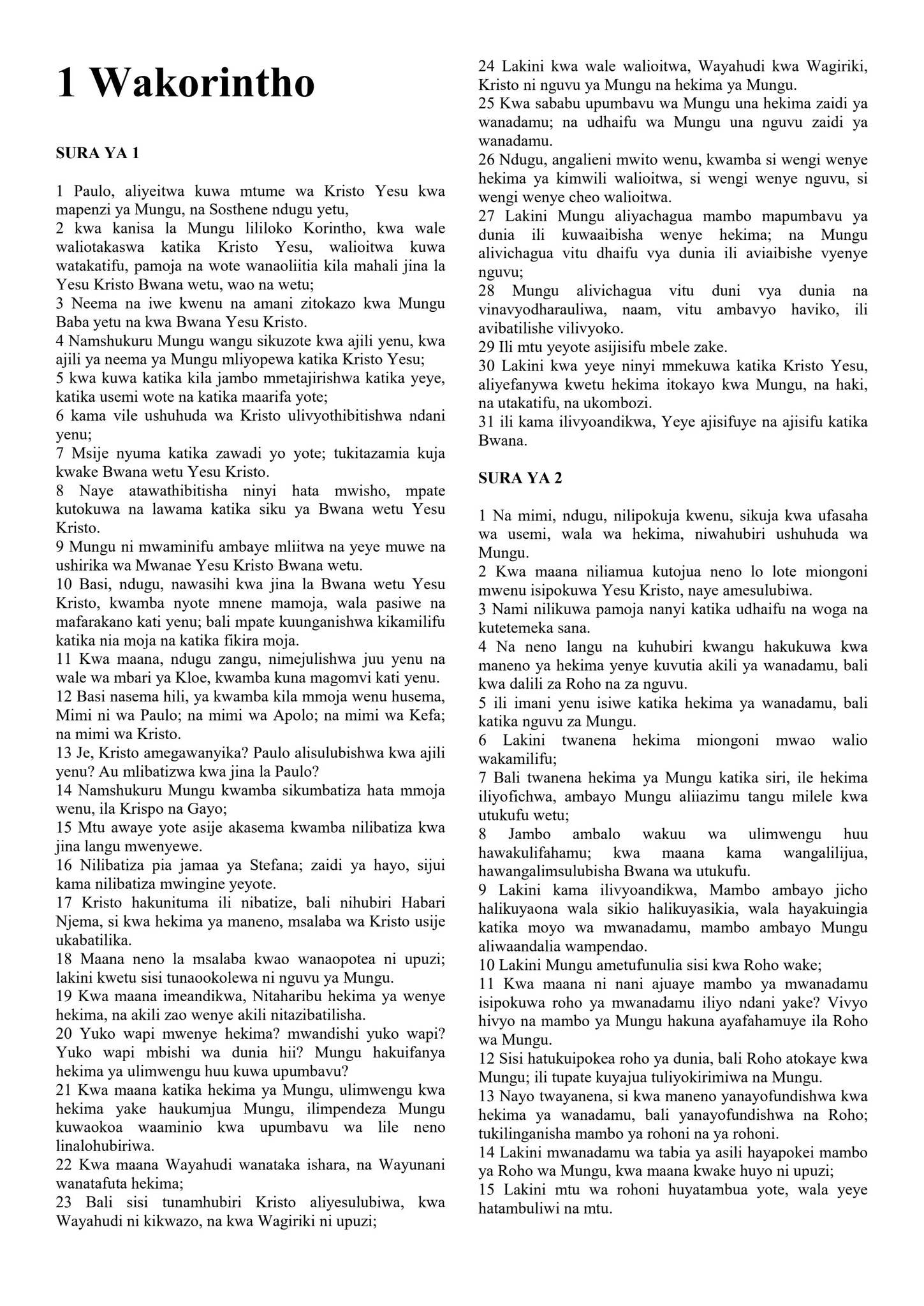 Swahili - The First Epistle to the Corinthians by Filipino Tracts and ...