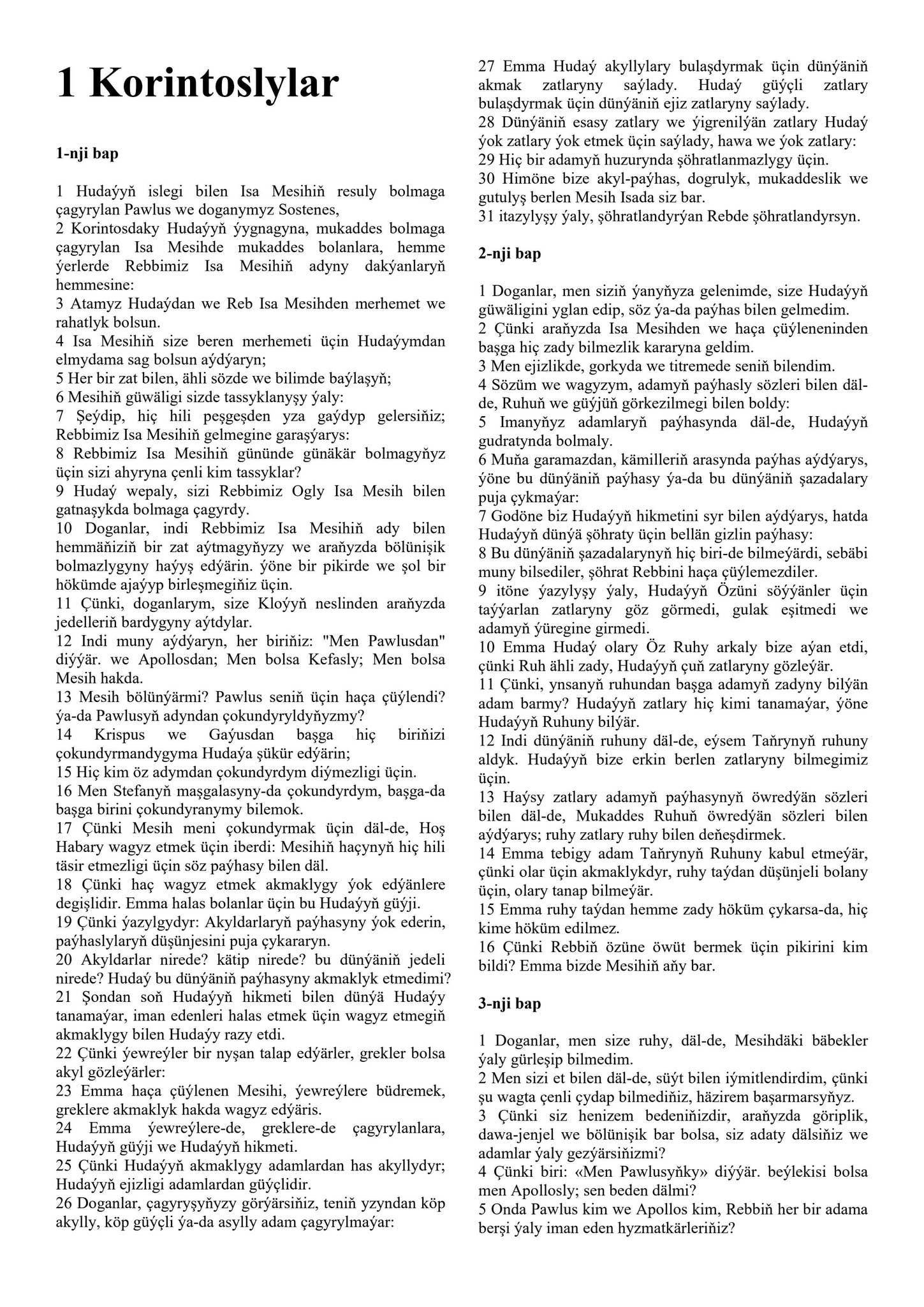 Turkmen - The First Epistle to the Corinthians by Filipino Tracts and ...