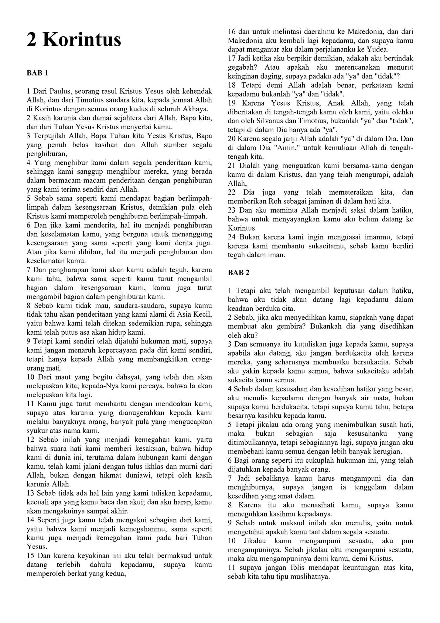 Indonesian - The Second Epistle to the Corinthians by Filipino Tracts ...