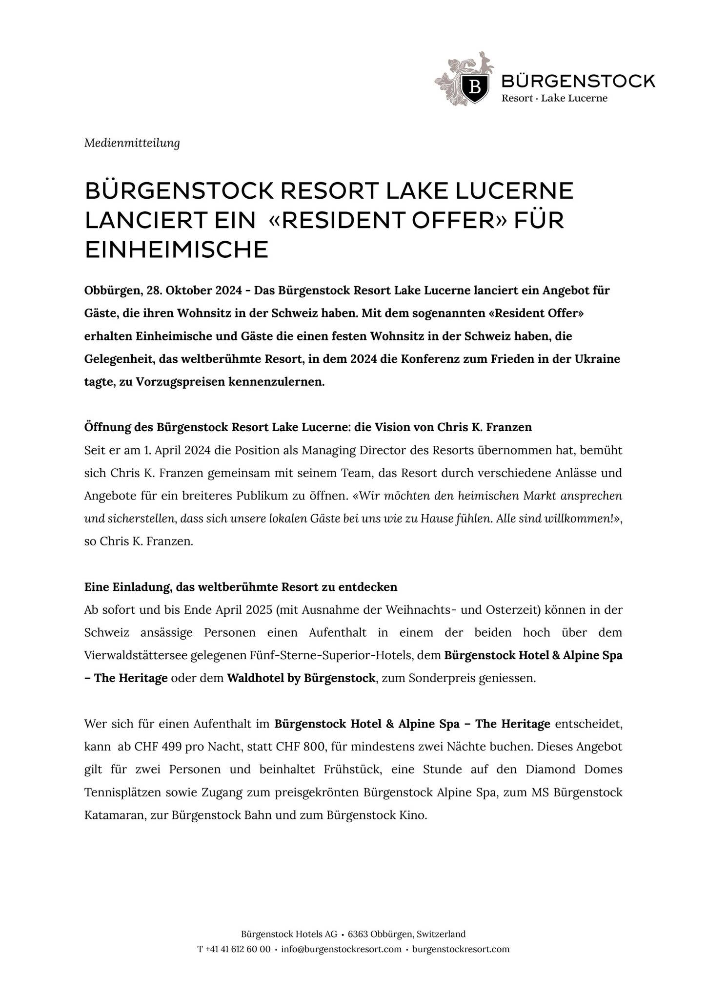 Press Release - Resident Offer | DE by Bürgenstock Collection - Issuu