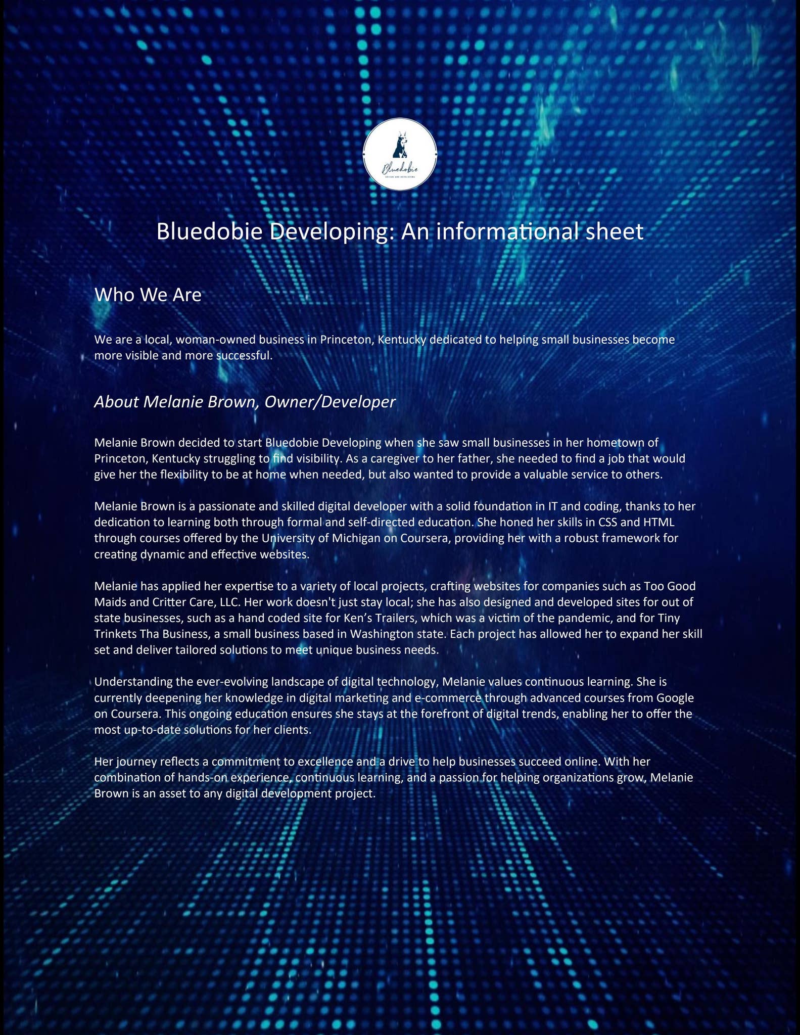 Bluedobie: An Informational Sheet by Melanie Brown - Issuu
