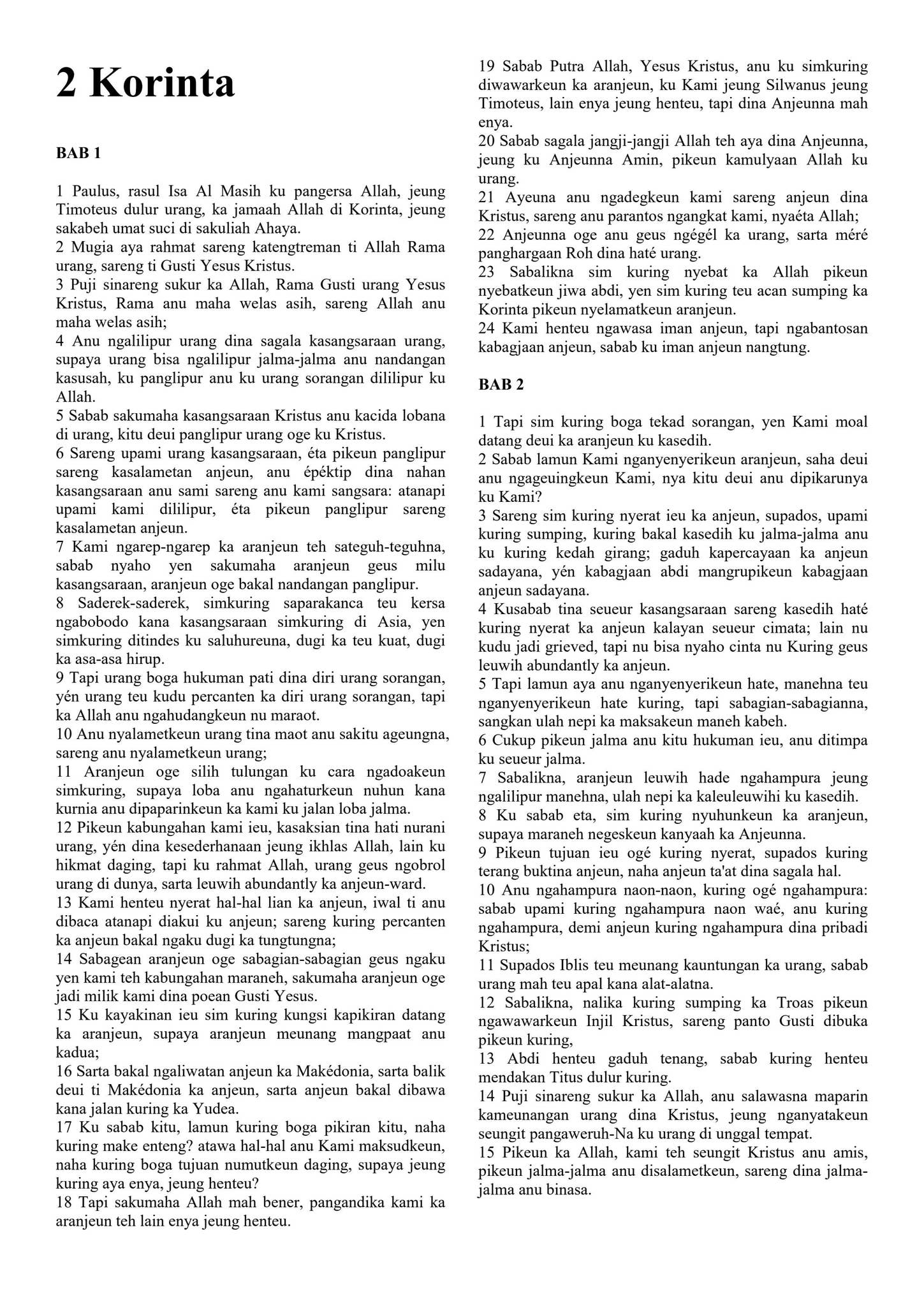 Sundanese - The Second Epistle to the Corinthians by Filipino Tracts ...
