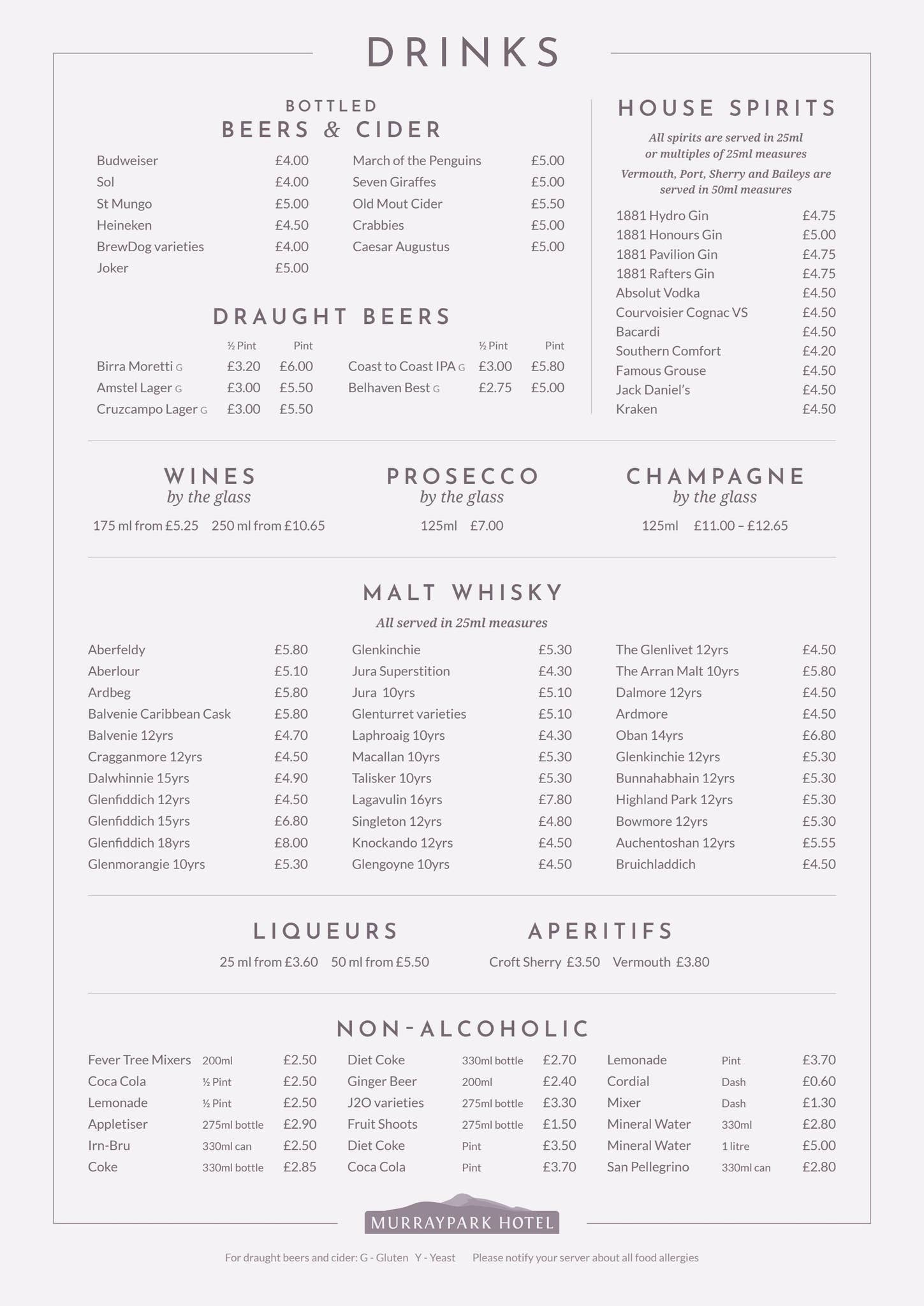 Drinks List | Murraypark Hotel by Crieff Hydro Family of Hotels - Issuu