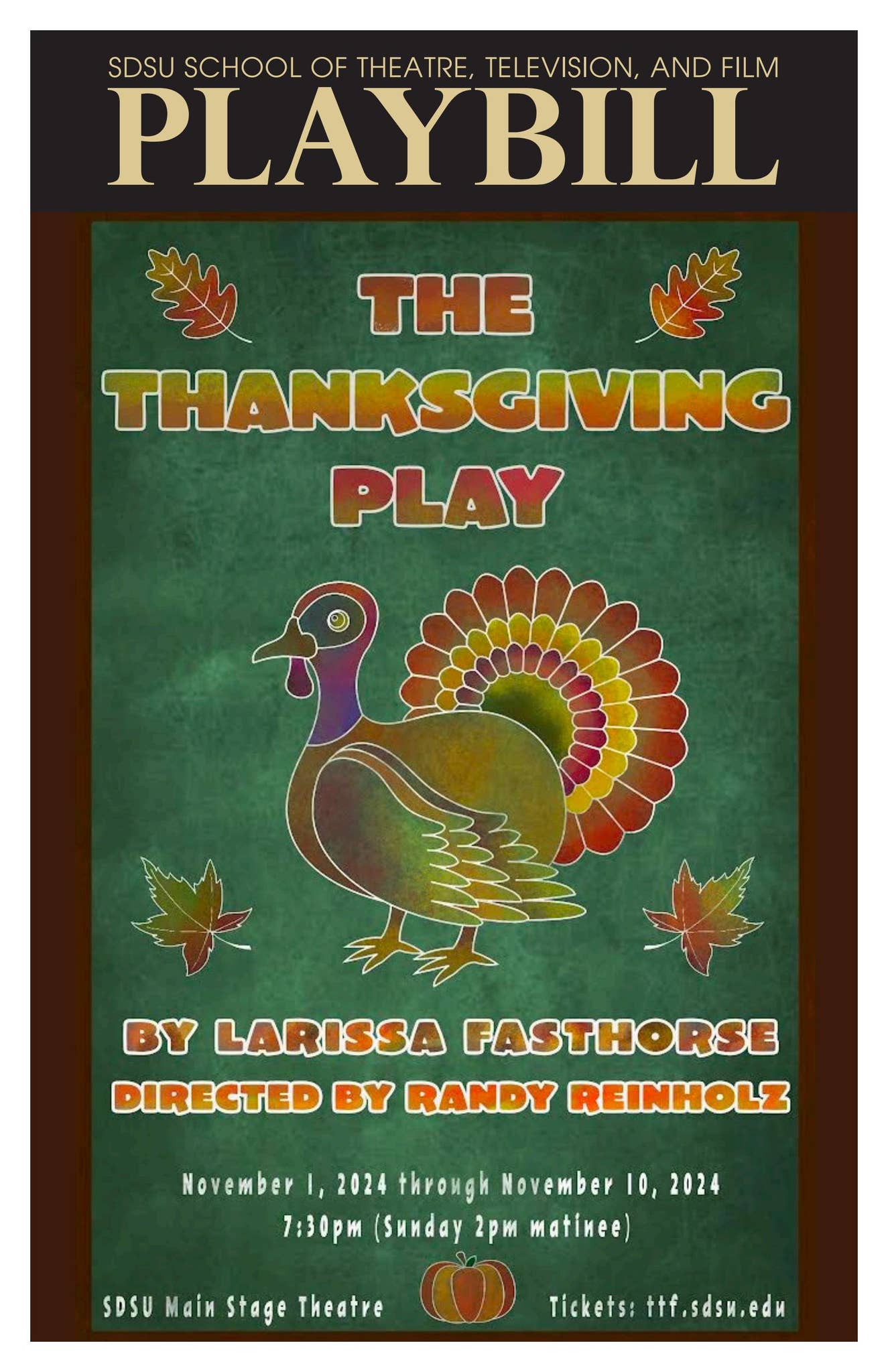 Playbill for THE THANKSGIVING PLAY by SDSU School of Theatre ...