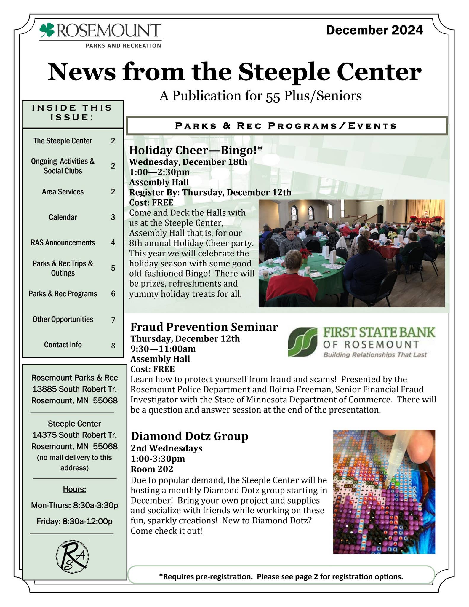 News from the Steeple Center - December 2024 by Rosemount Parks and ...