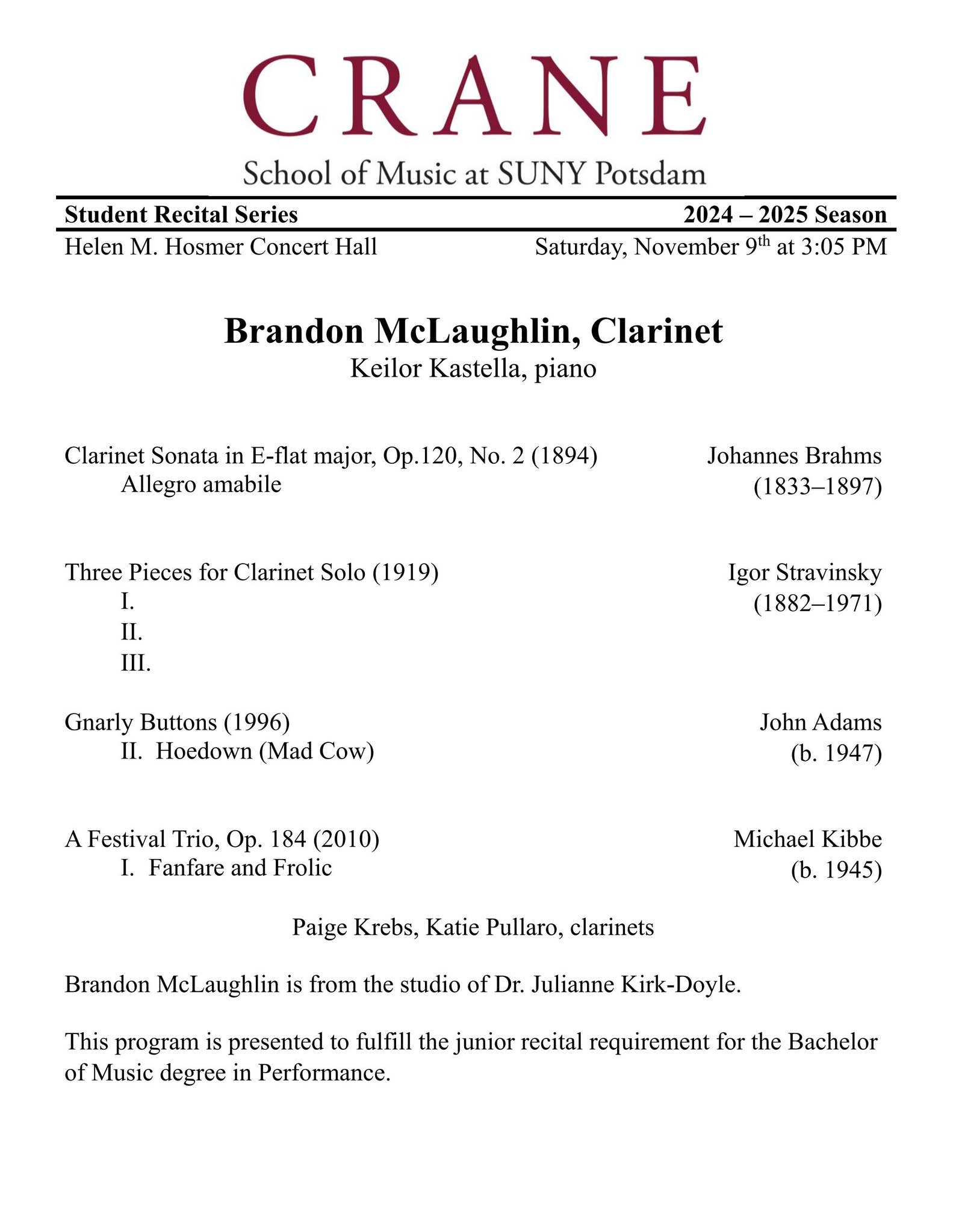 11.09.24 Brandon McLaughlin, Clarinet by The Crane School of Music - Issuu