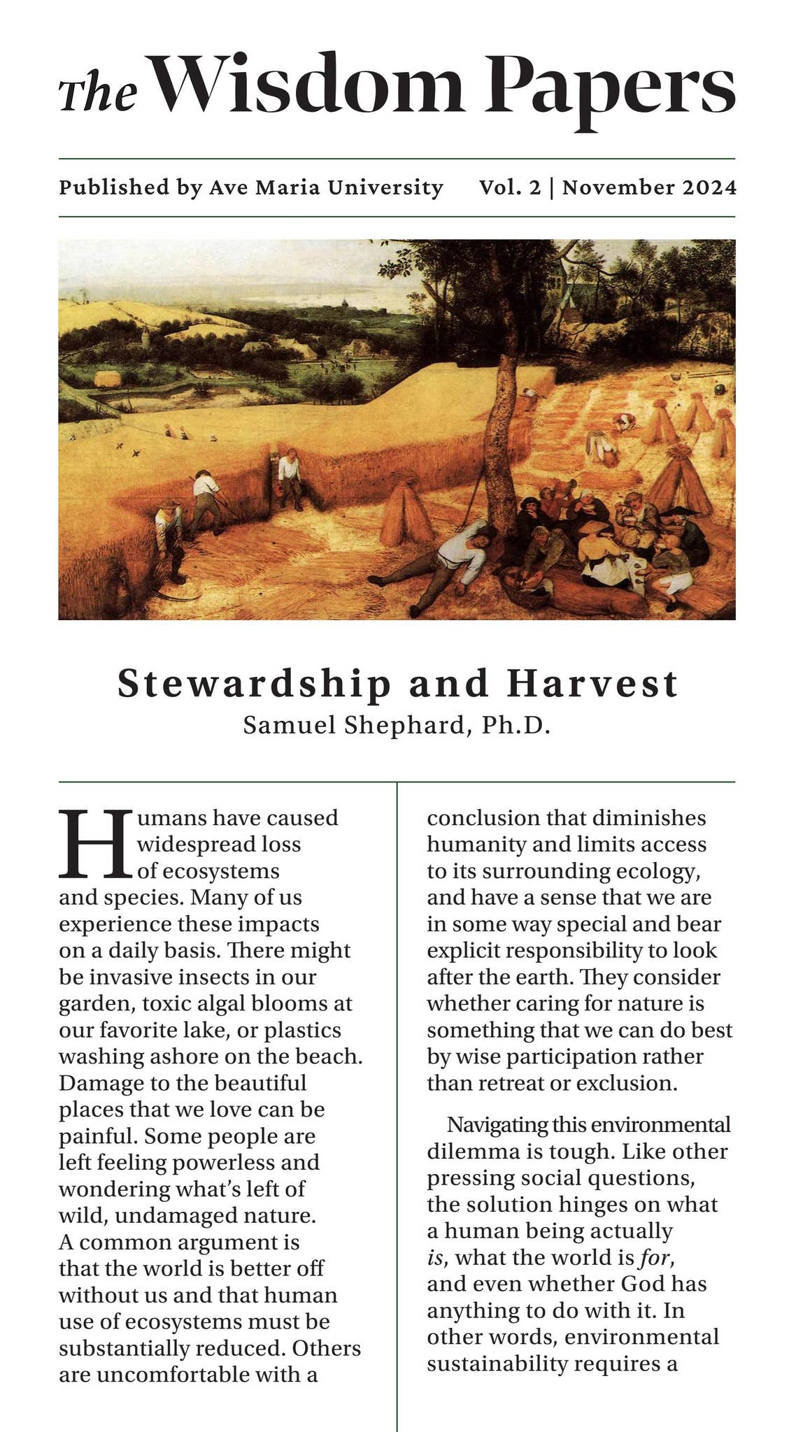 Wisdom Papers: Volume 2 by Ave Maria University - Issuu