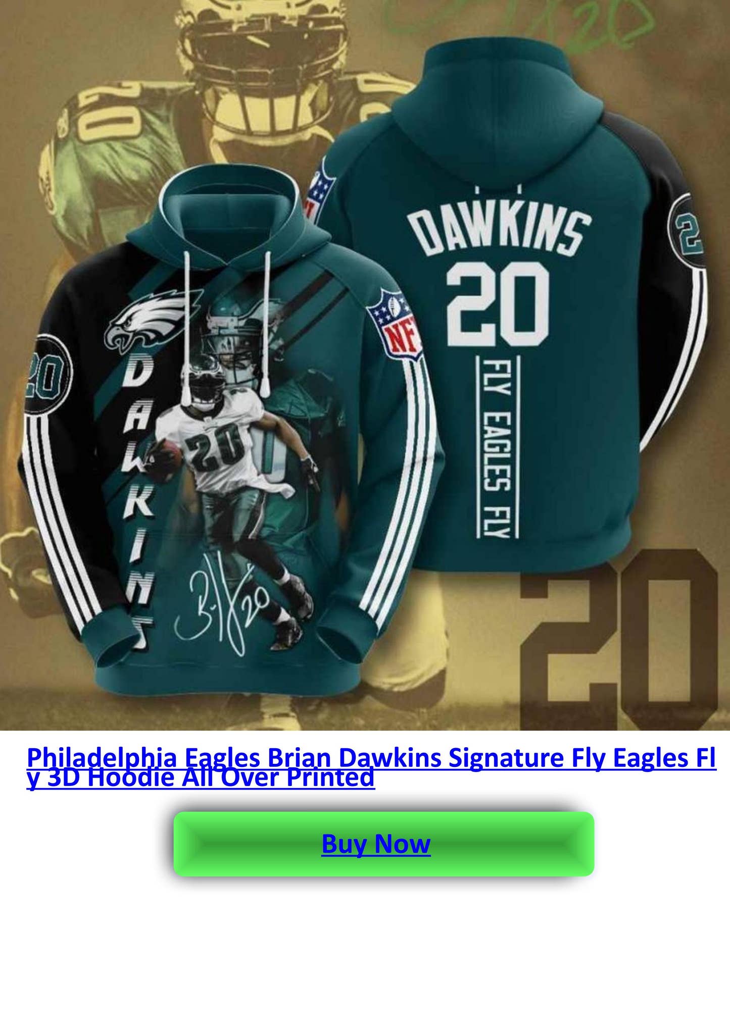 Philadelphia Eagles Brian Dawkins Signature Fly Eagles Fly 3D Hoodie ...