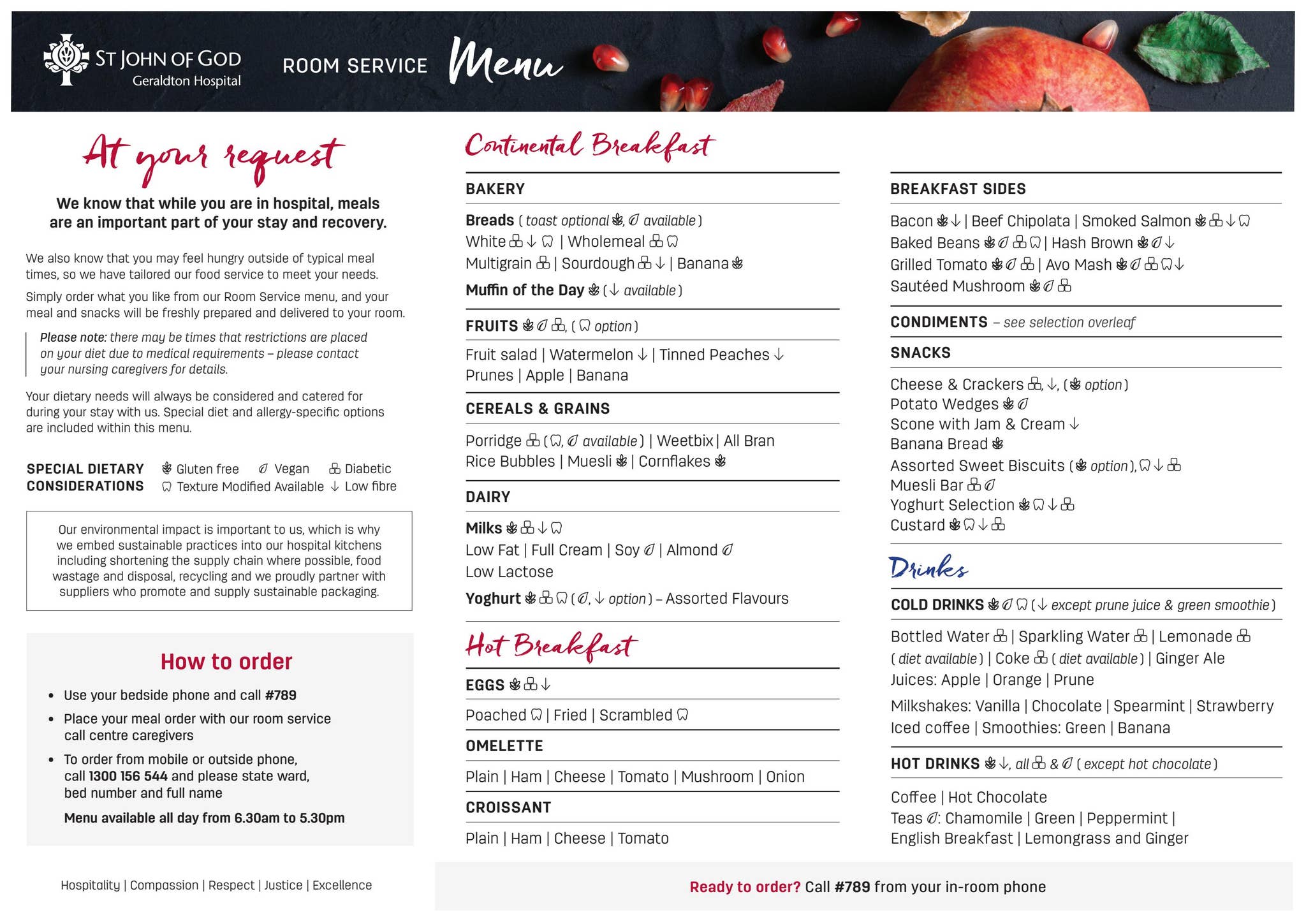St John of God Geraldton Hospital room service menu by St John of God ...