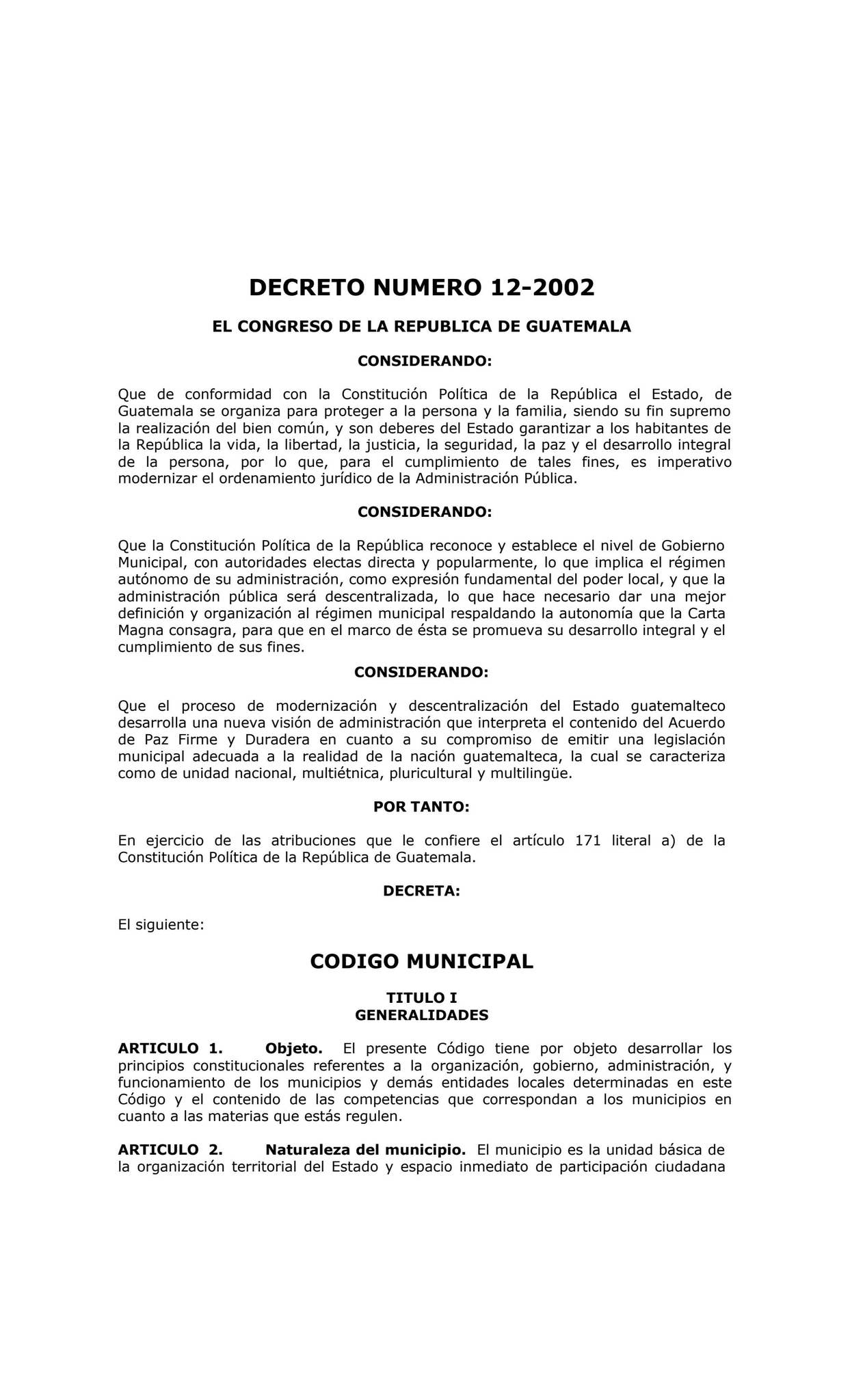 Código Municipal | Decreto número 12-2002 by UPC | muniguate.com - Issuu