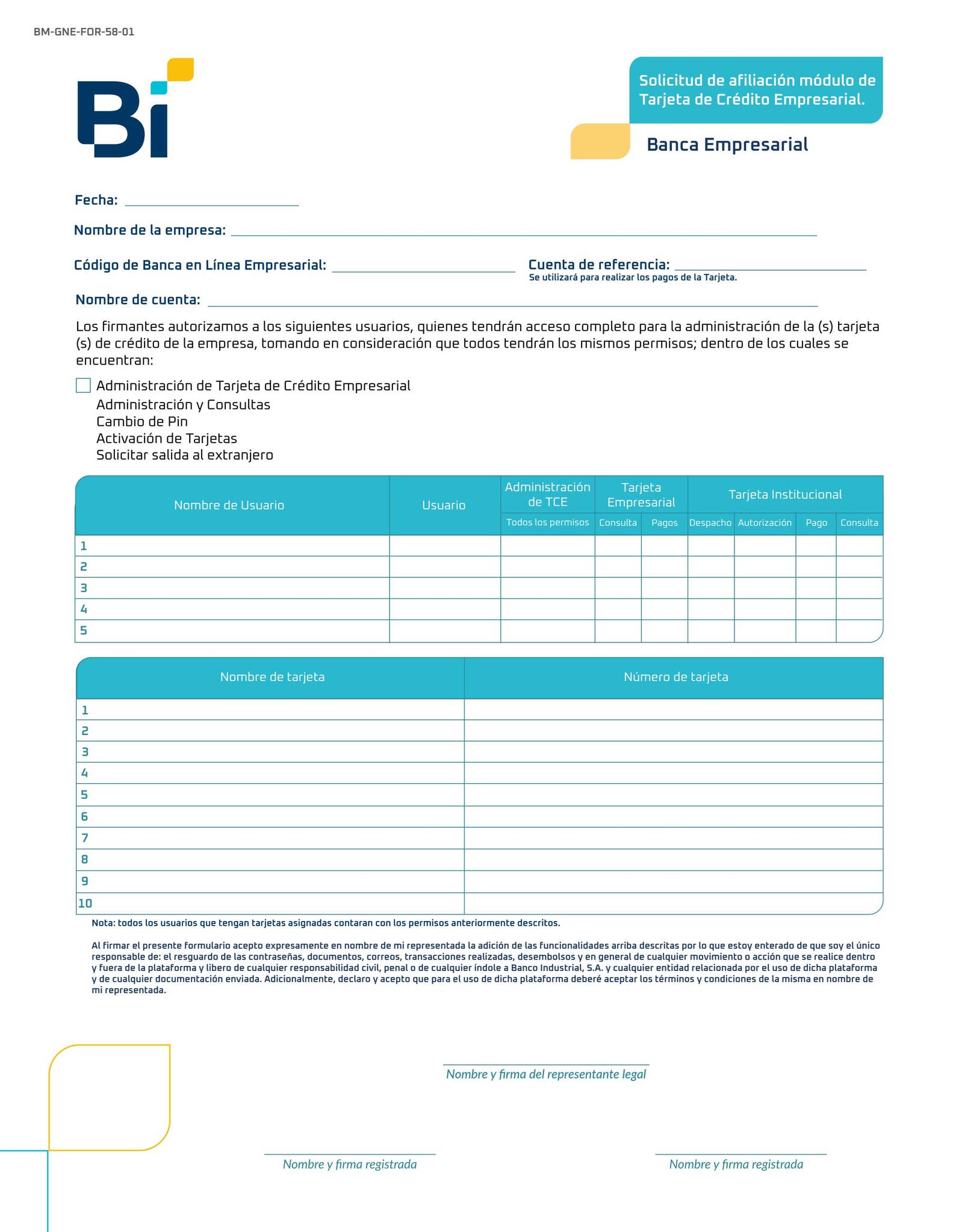 BI-BM-GNE-FOR-58-01 SOLICITUD DE AFILIACION MODULO DE TARJETA DE ...