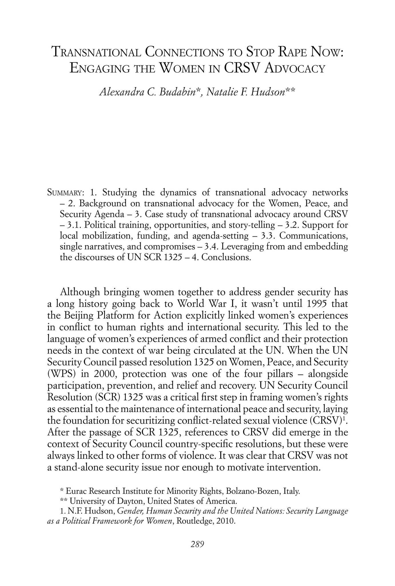 Transnational Connections to Stop Rape Now: Engaging the Women in CRSV ...