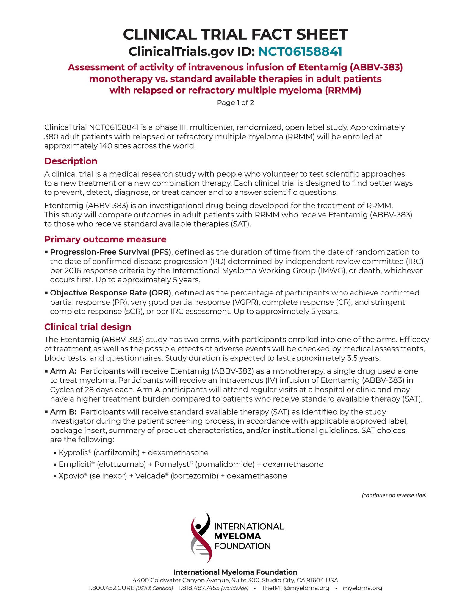 Clinical Trial Fact Sheet - Etentamig (ABBV-383) by International ...