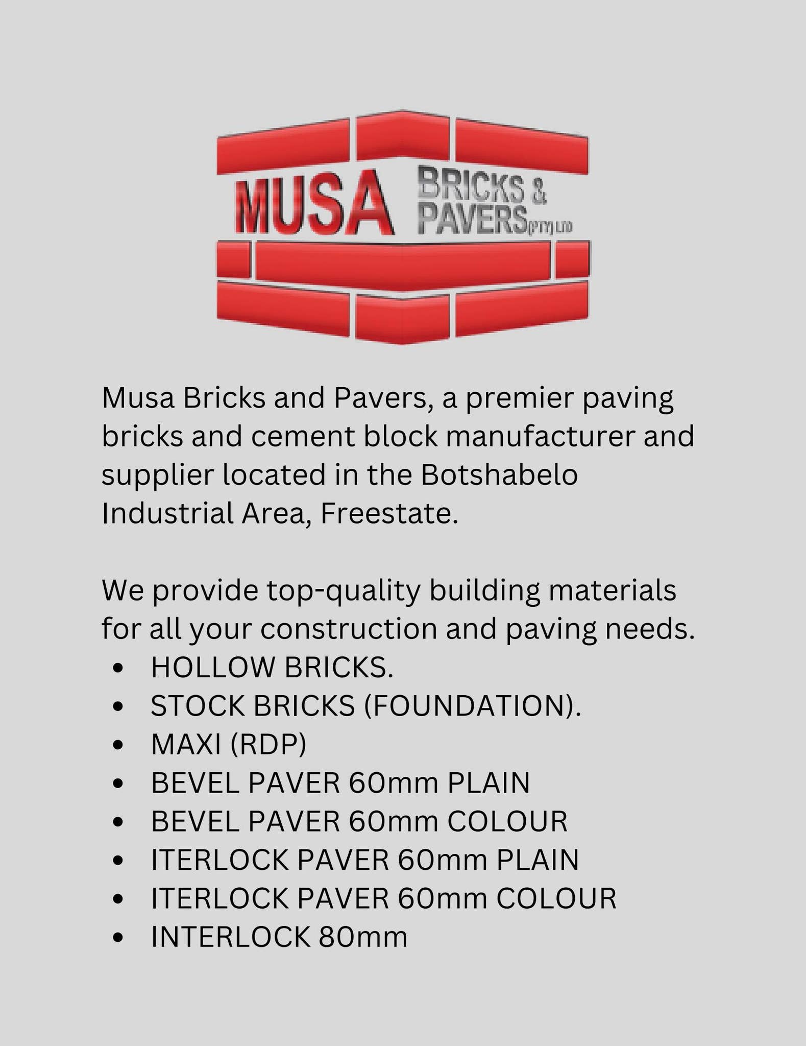 MUSA BRICKS AND PAVERS by Amahlubi Solutions - Issuu