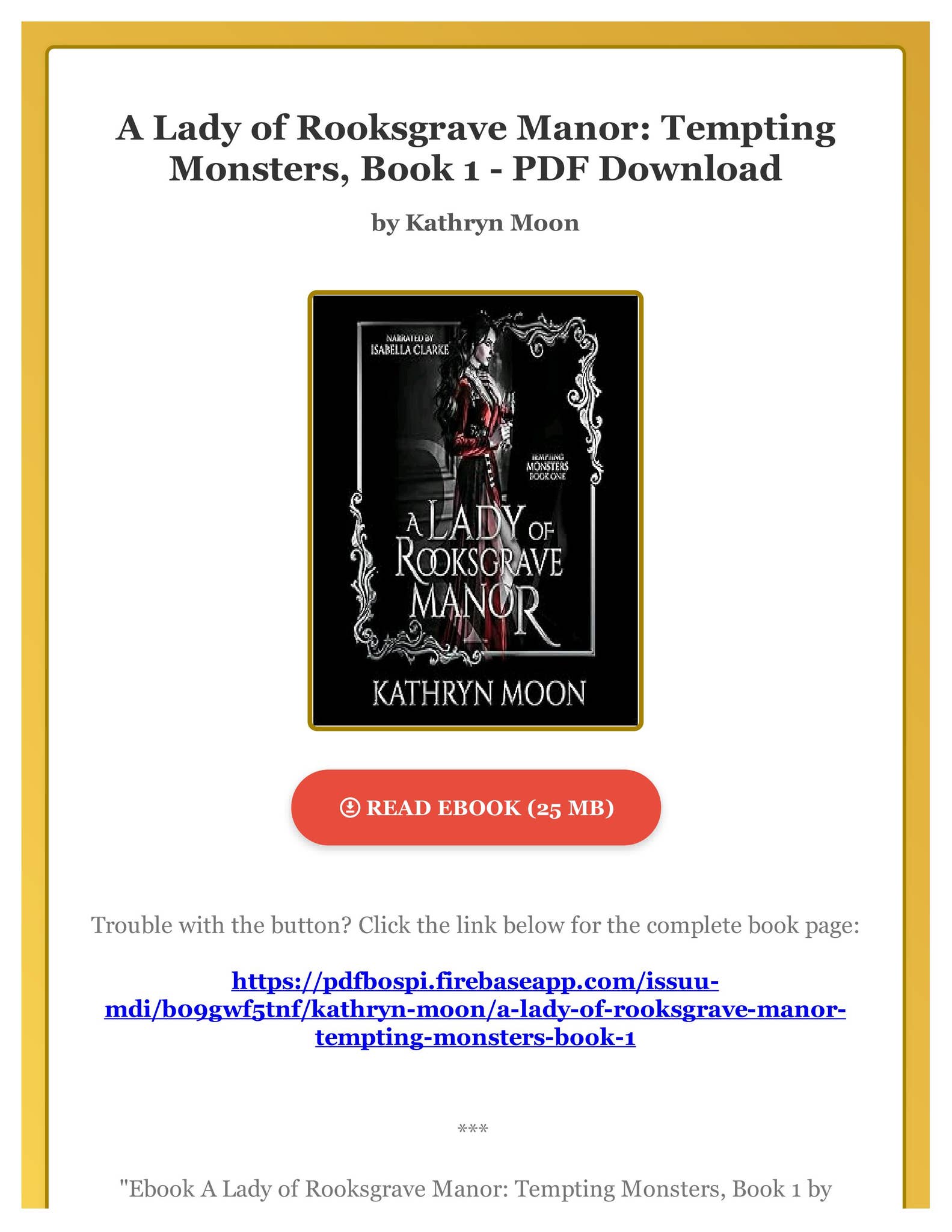 Ebook A Lady of Rooksgrave Manor: Tempting Monsters, Book 1 by Kathryn ...