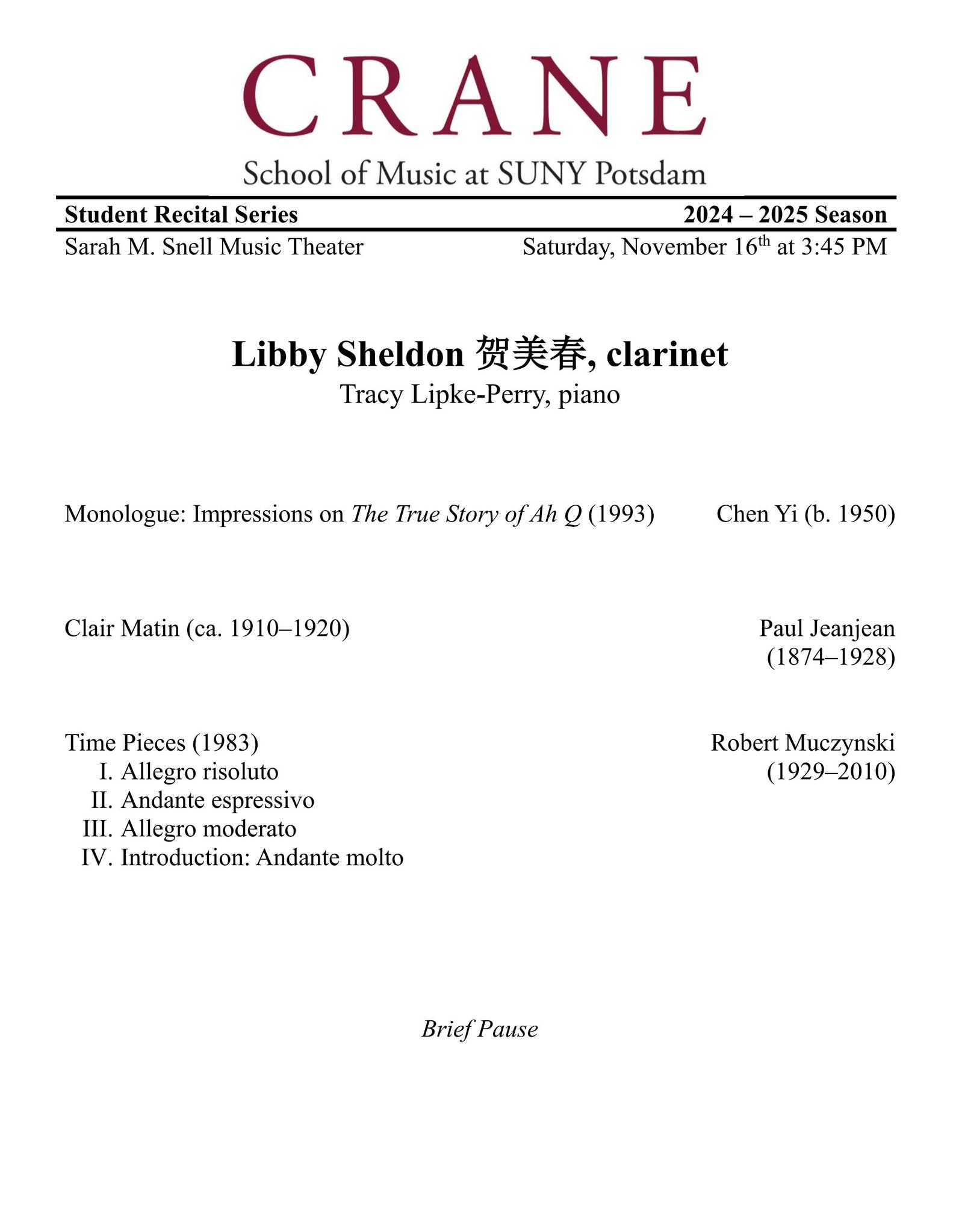 11.16.24 Libby Sheldon, Clarinet by The Crane School of Music - Issuu