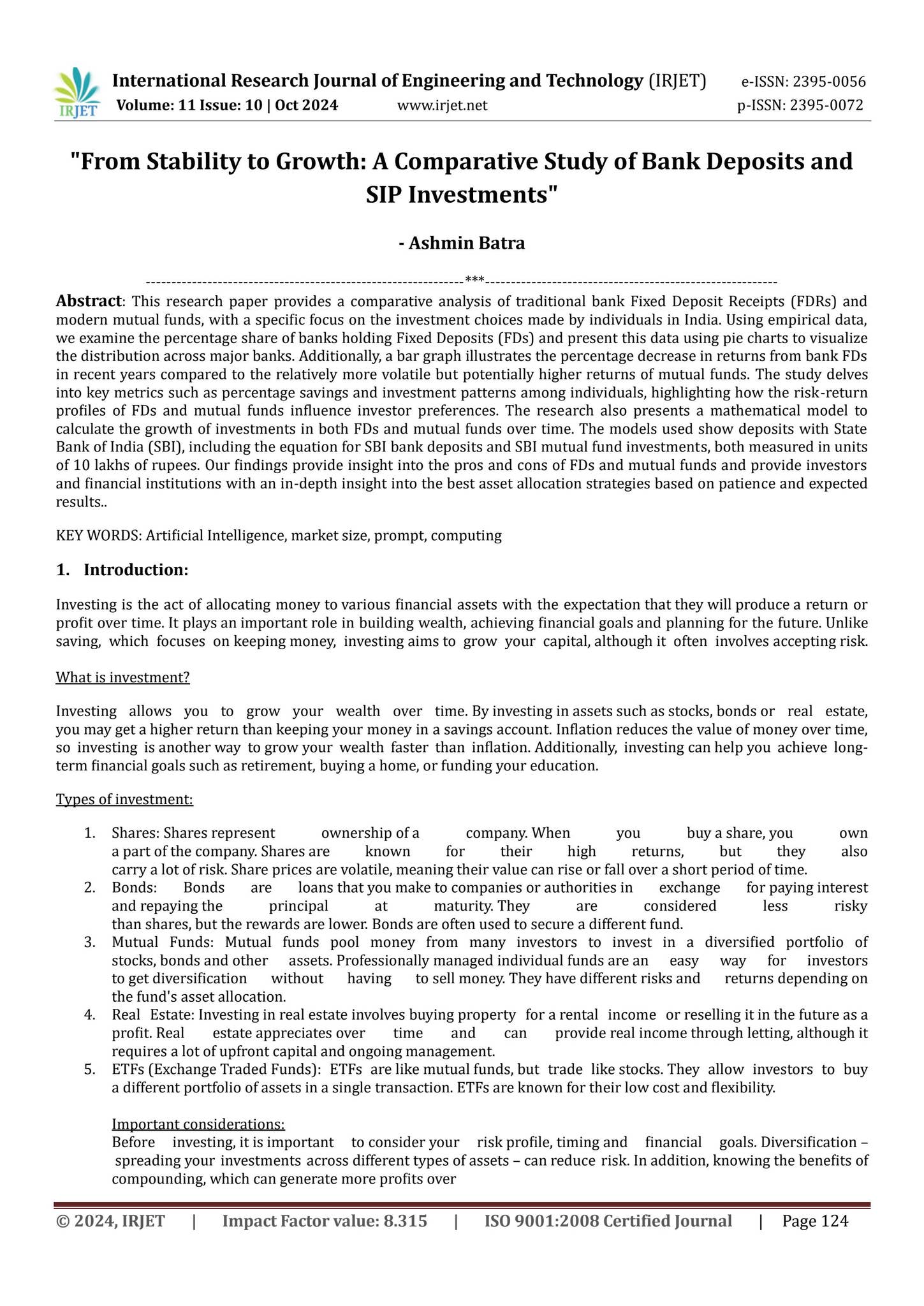 "From Stability to Growth: A Comparative Study of Bank Deposits and SIP ...