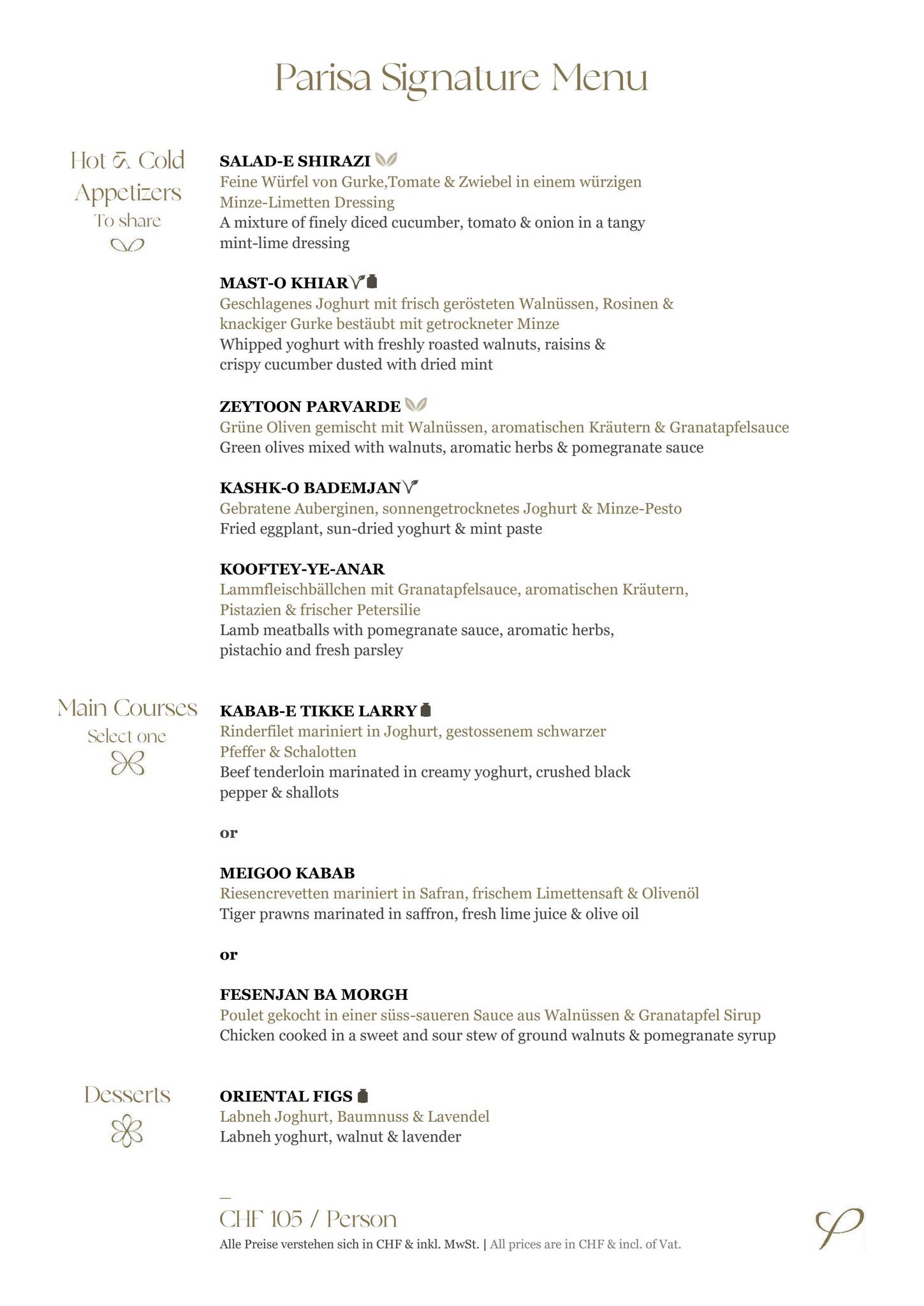 Parisa Persian Cuisine | Menu by Bürgenstock Collection - Issuu