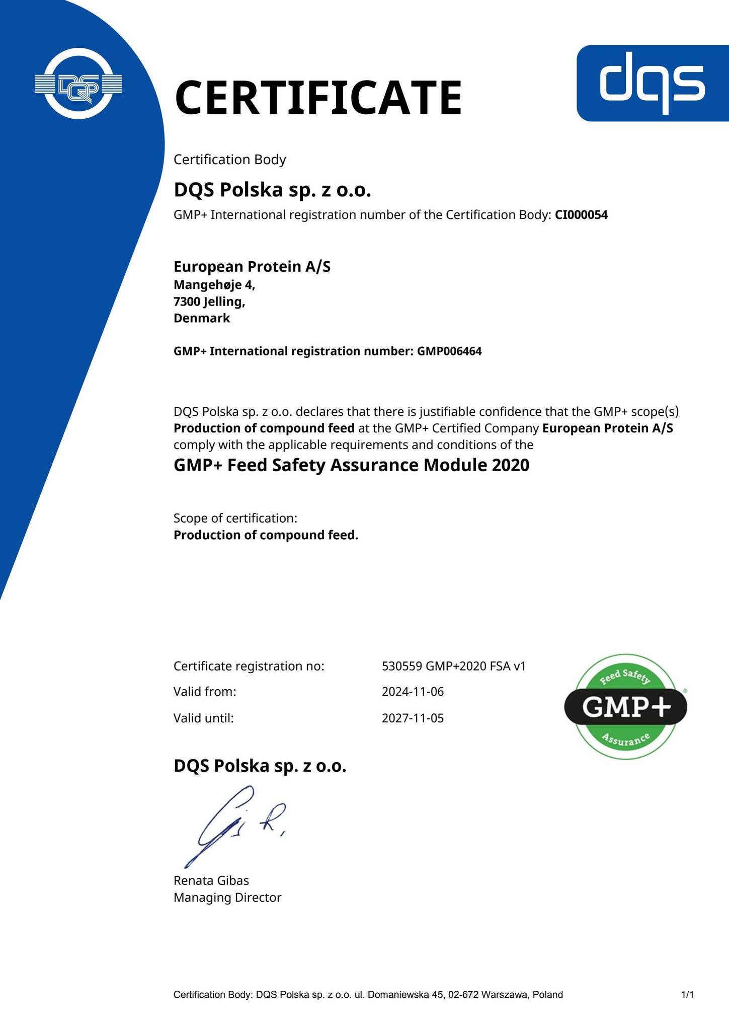 GMP+ FSA Certificate, Jelling by European Protein - Issuu