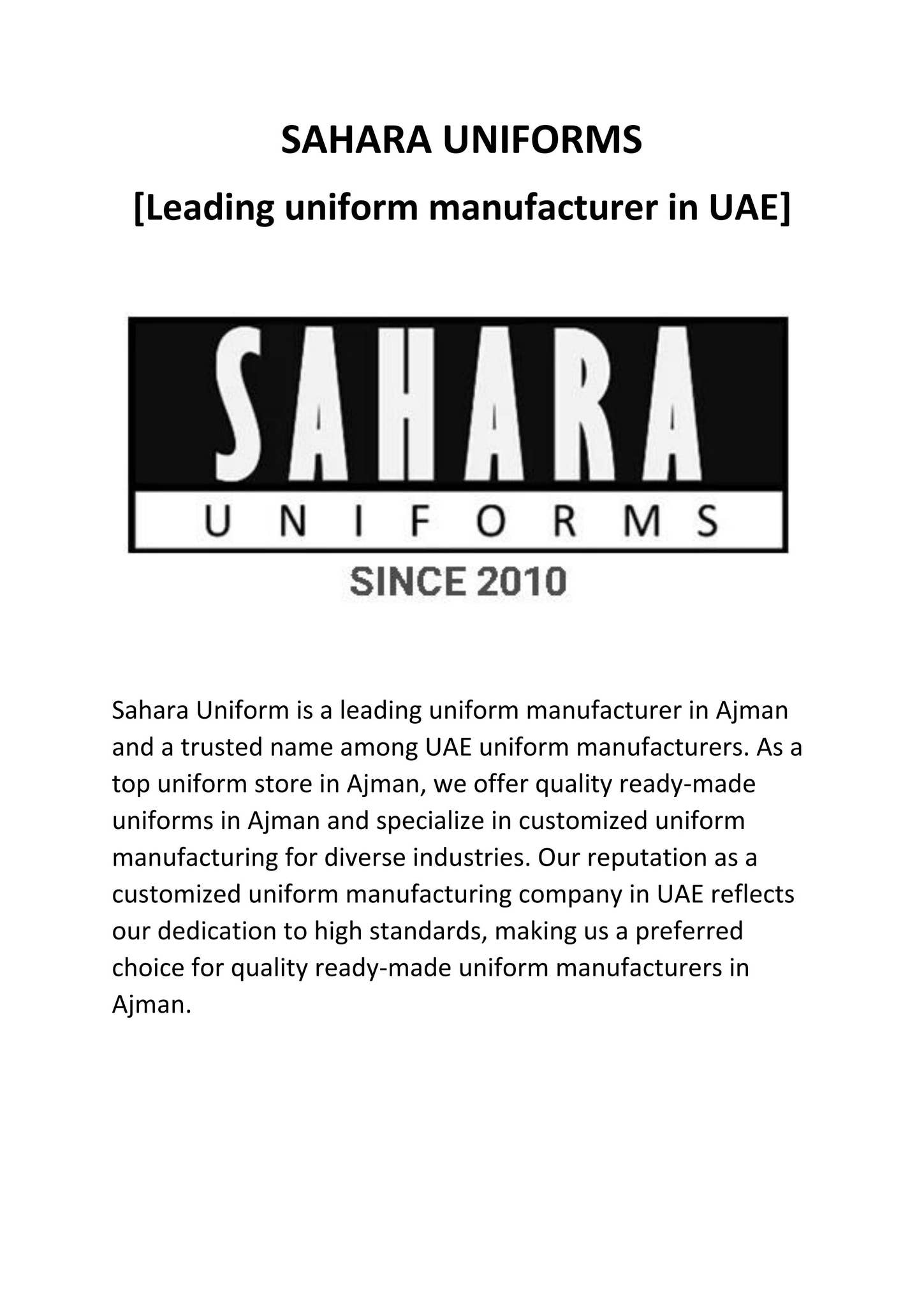 SAHARA UNIFORMS | Uniform Manufacturers in Ajman by SAHARA UNIFORMS - Issuu