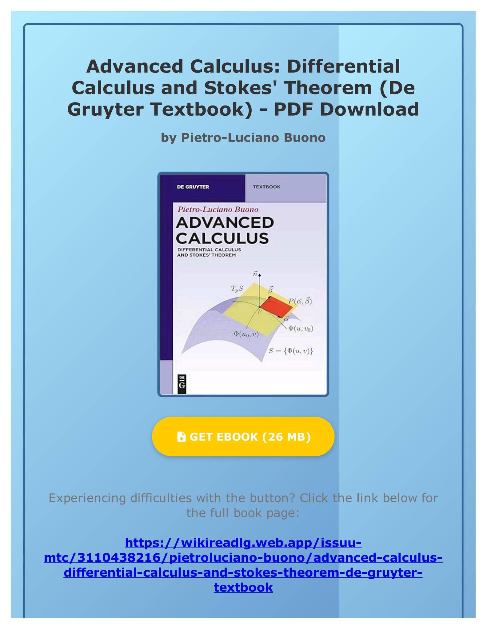 (PDF) Advanced Calculus: Differential Calculus and Stokes' Theorem (De ... (PDF) Advanced Calculus: Differential Calculus and Stokes' Theorem (De ...