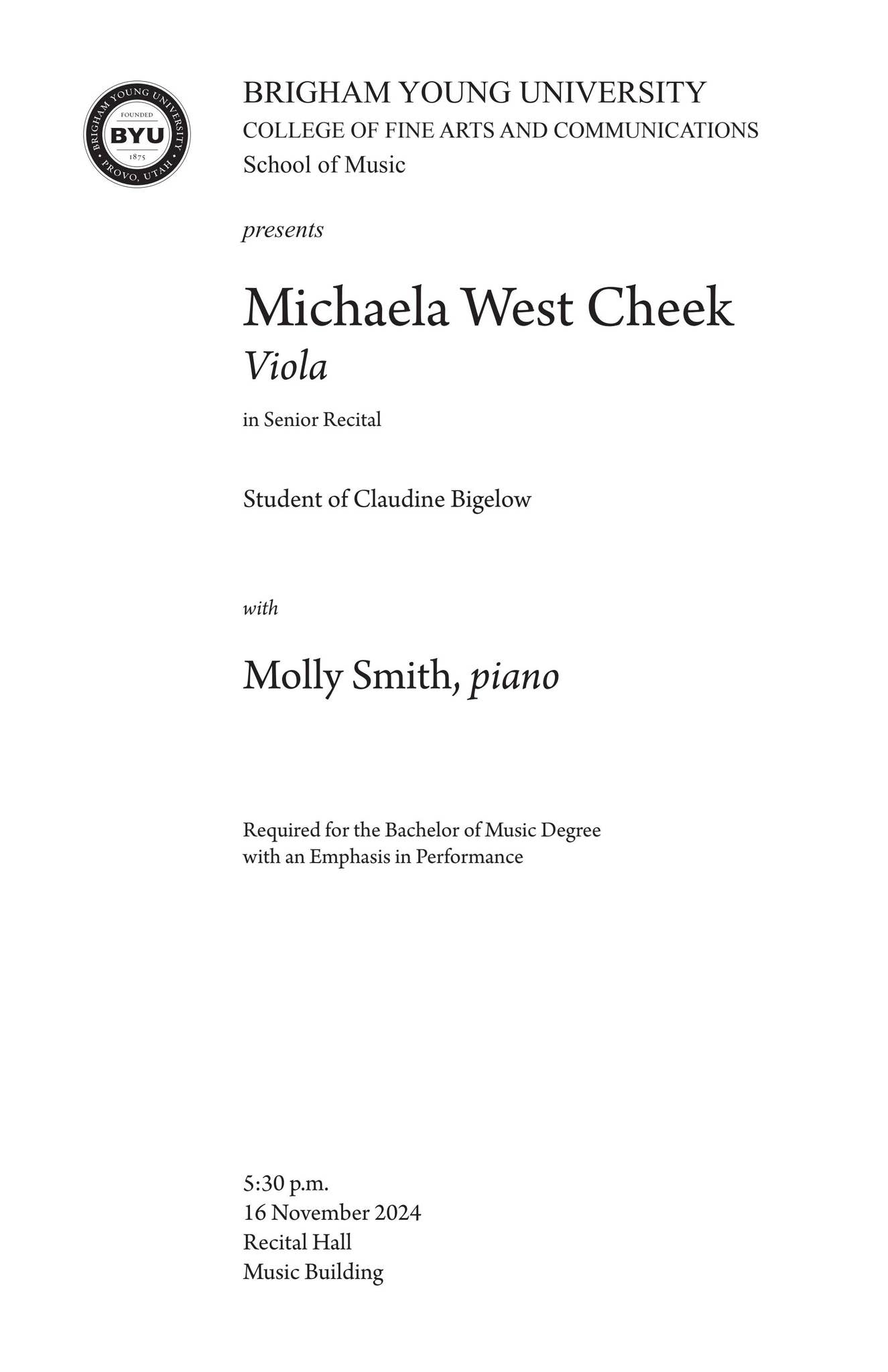 Michaela West Cheek 11-16-24 by BYUSchoolofMusic - Issuu