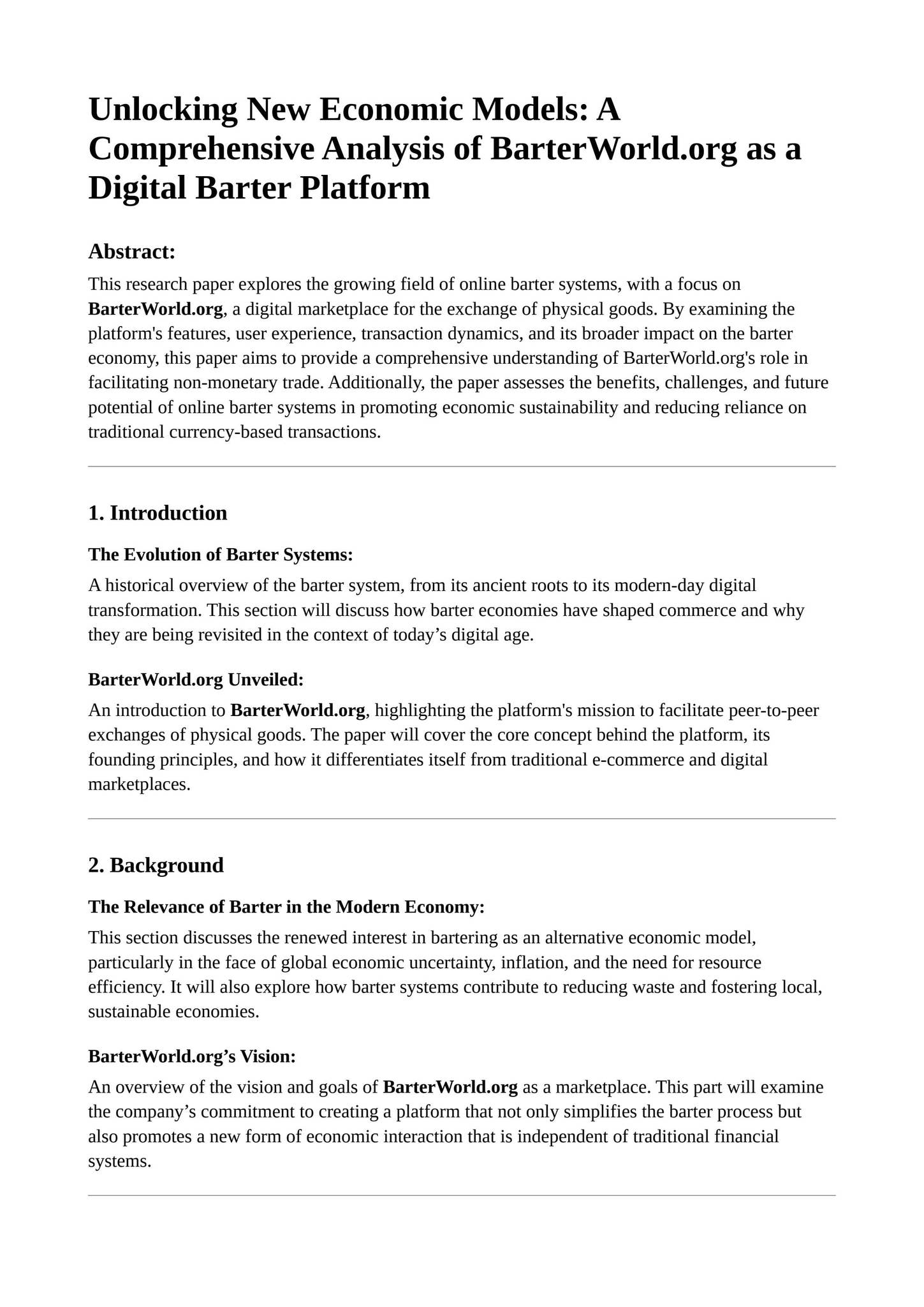 Unlocking New Economic Models: A Comprehensive Analysis of BarterWorld ...