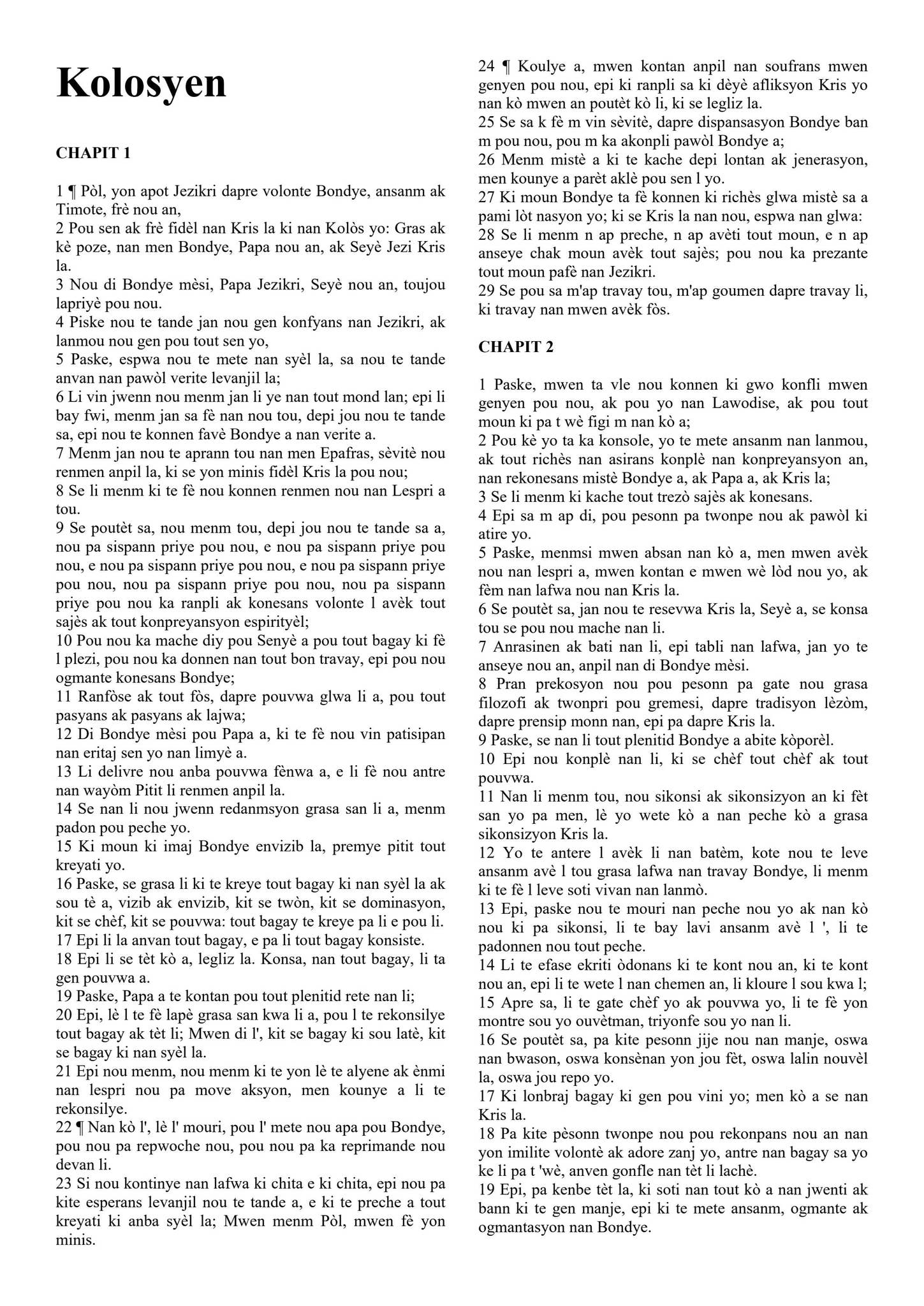 Haitian Creole - The Epistle to the Colossians by Filipino Tracts and ...