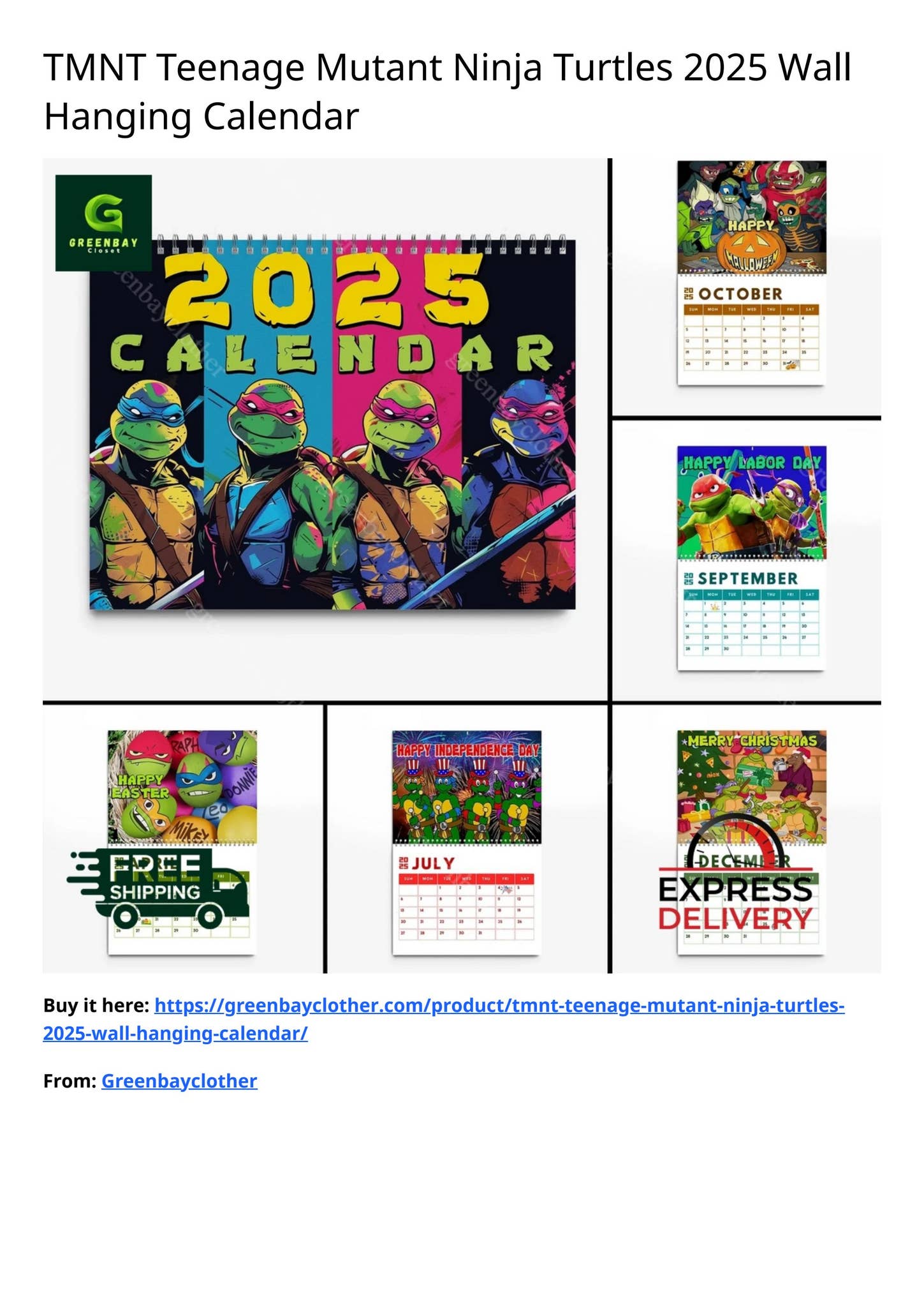 TMNT Teenage Mutant Ninja Turtles 2025 Wall Hanging Calendar by ...