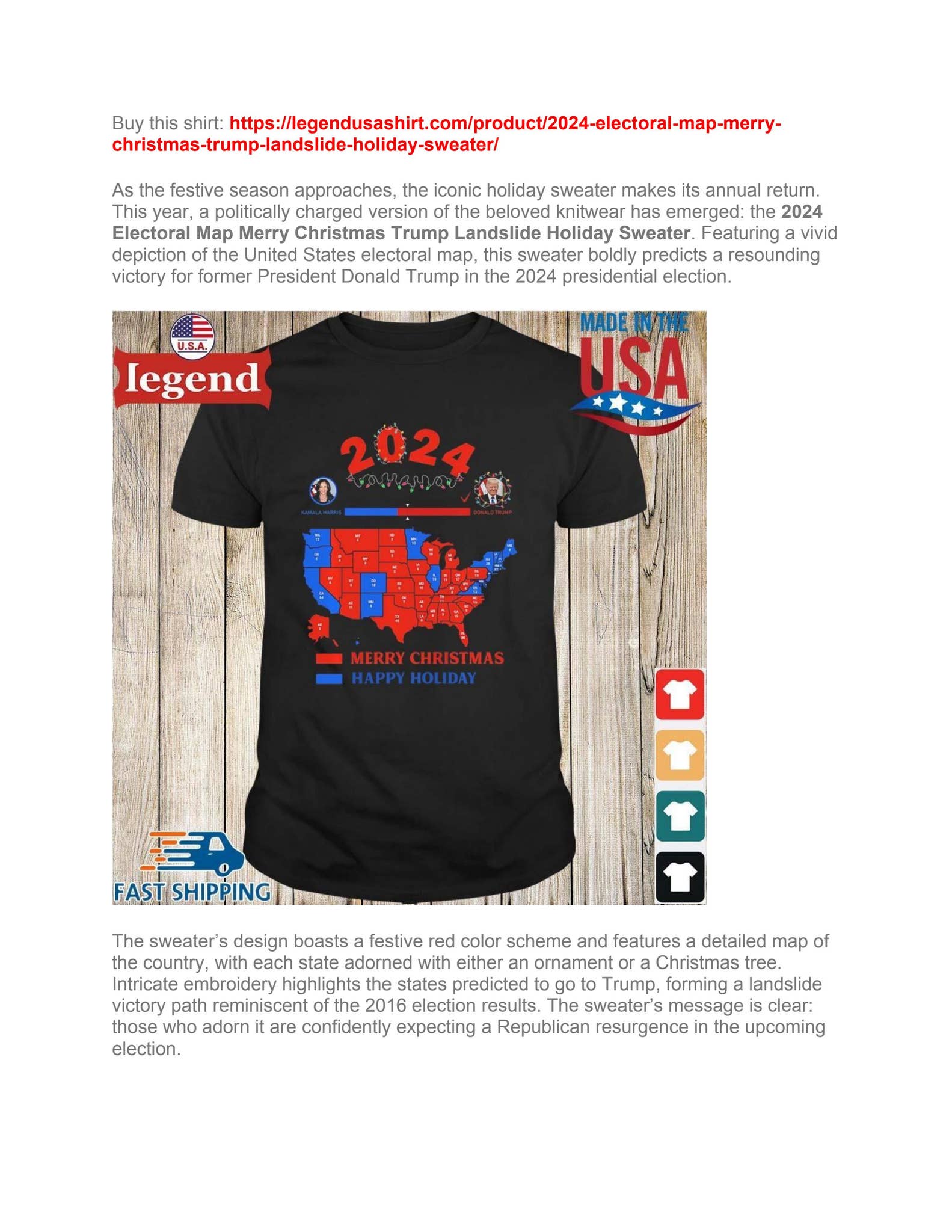 2024 Electoral Map Merry Christmas Trump Landslide Holiday T-shirt by ...