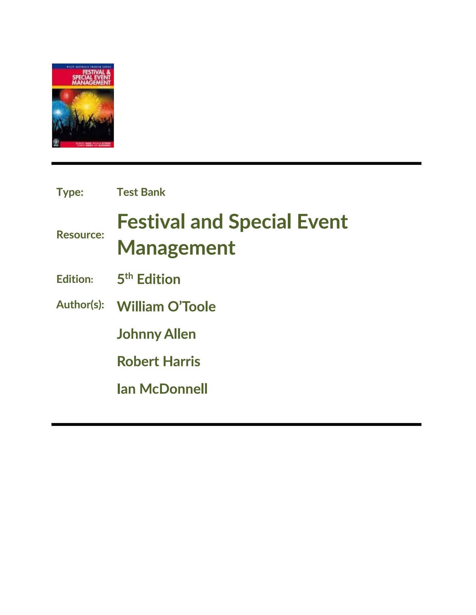 Festival and Special Event Management, 5th Edition , Allen, O_Toole ...