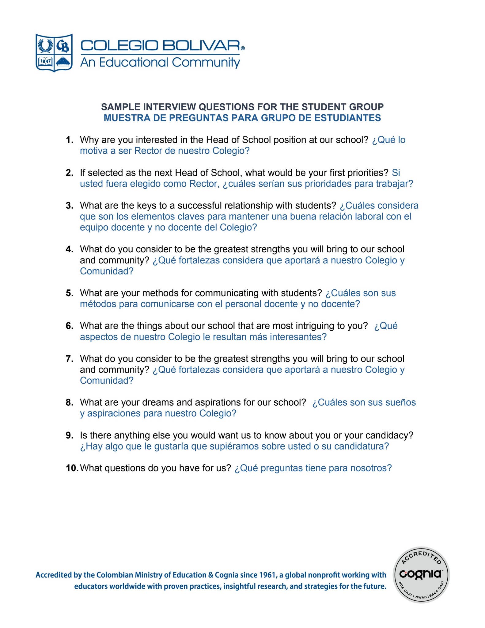 Interview Questions for Groups: STUDENTS by Colegio Bolívar - Issuu