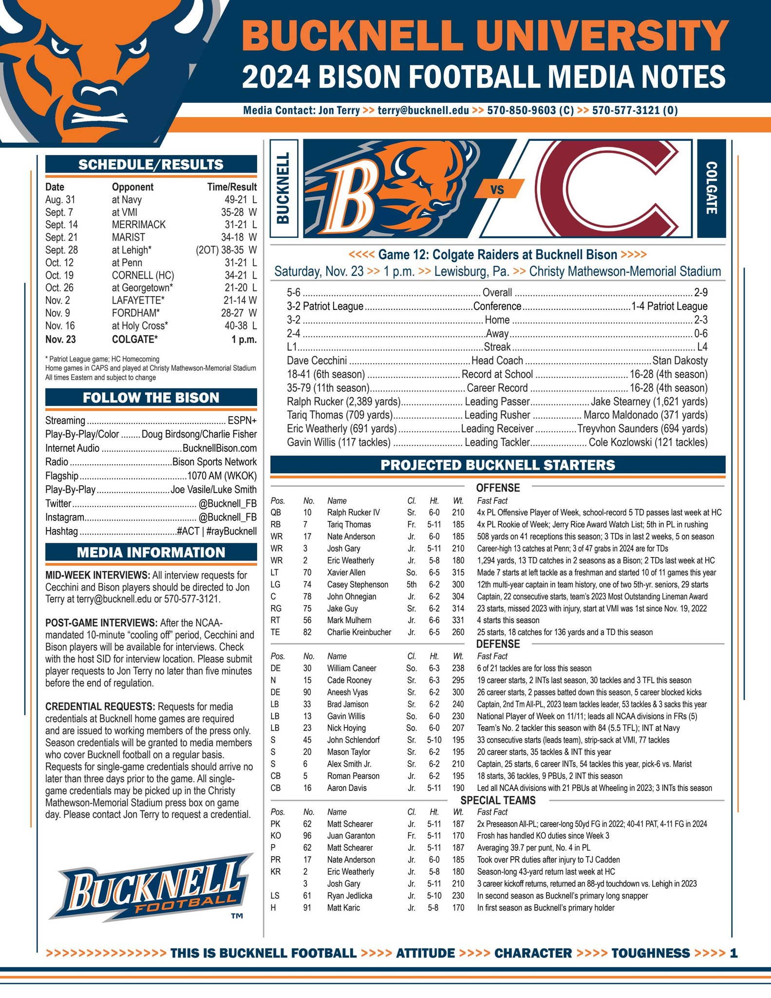 Football Game Notes vs. Colgate by Bucknell University - Issuu