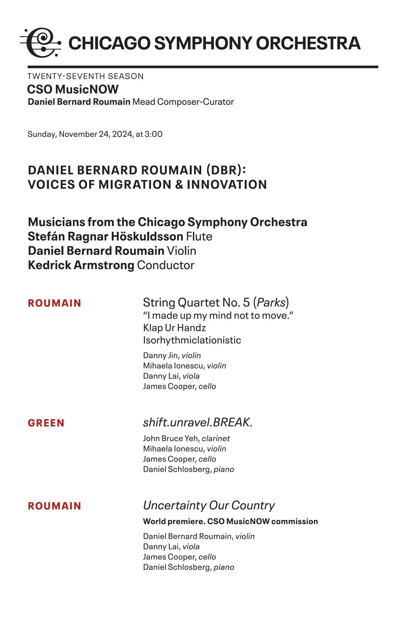 Program Book - CSO MusicNOW Daniel Bernard Roumain (DBR): Voices of ...