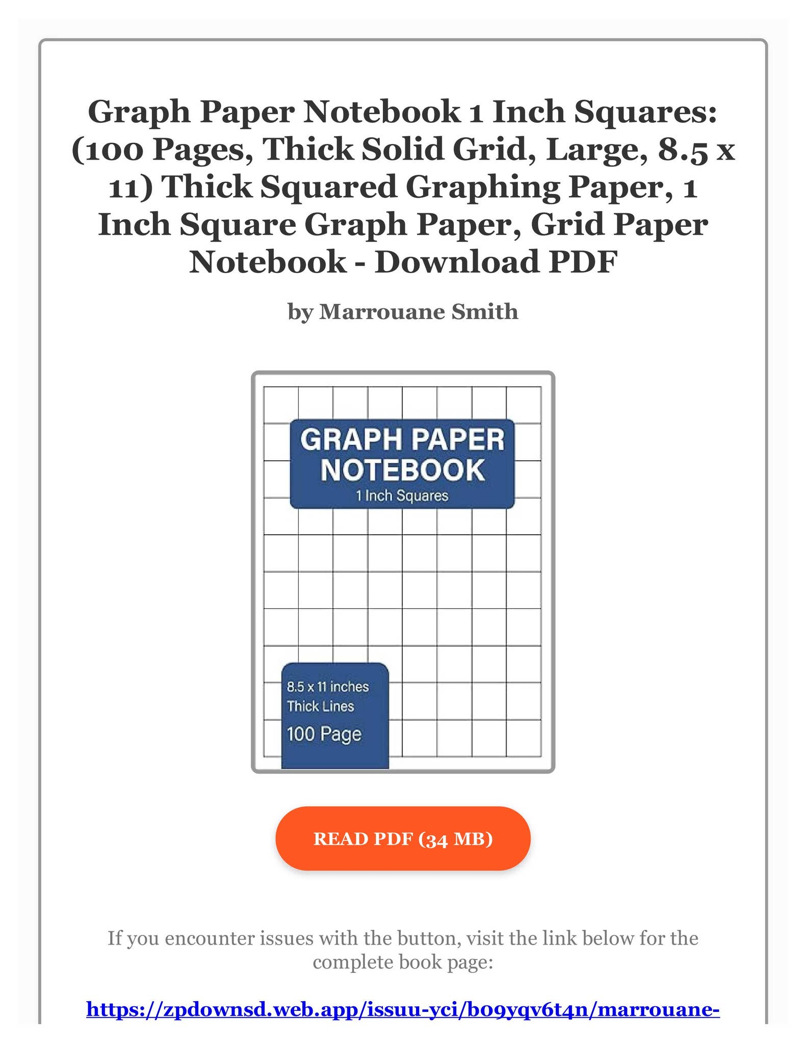 Free Pdf Graph Paper Notebook 1 Inch Squares 100 Pages Thick Solid