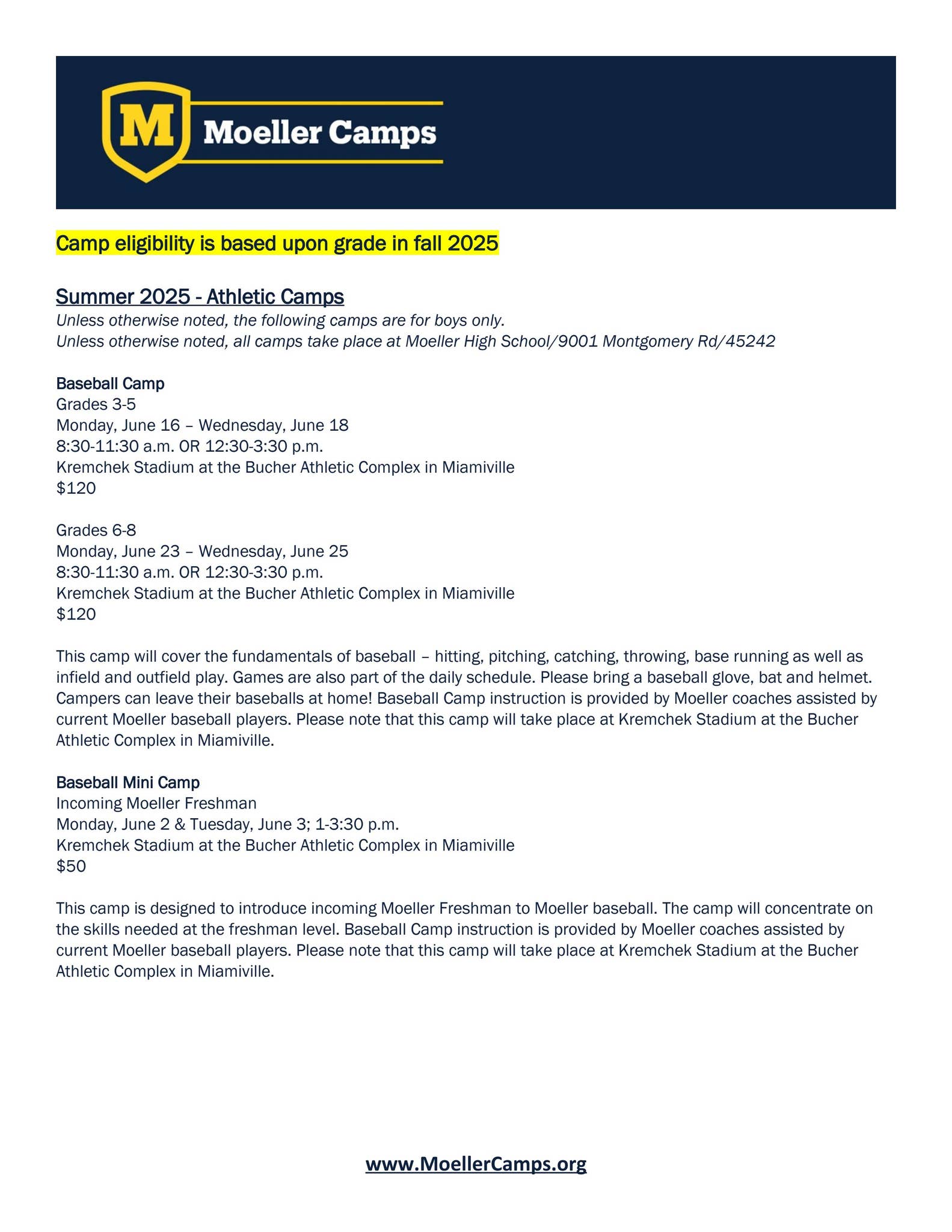 Moeller Camps - Summer 2025 by Archbishop Moeller High School - Issuu
