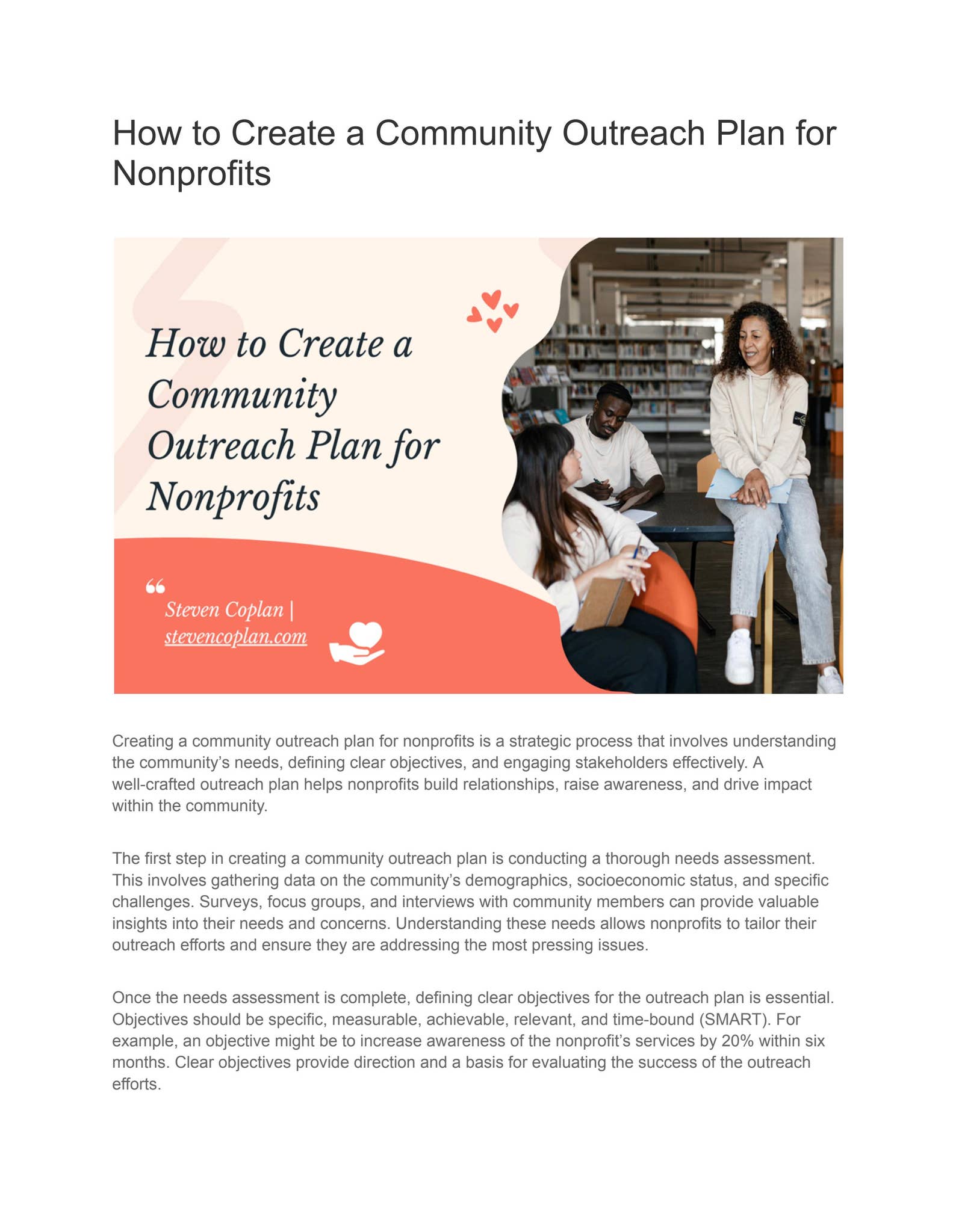 Steven Coplan on How to Create a Community Outreach Plan for Nonprofits ...