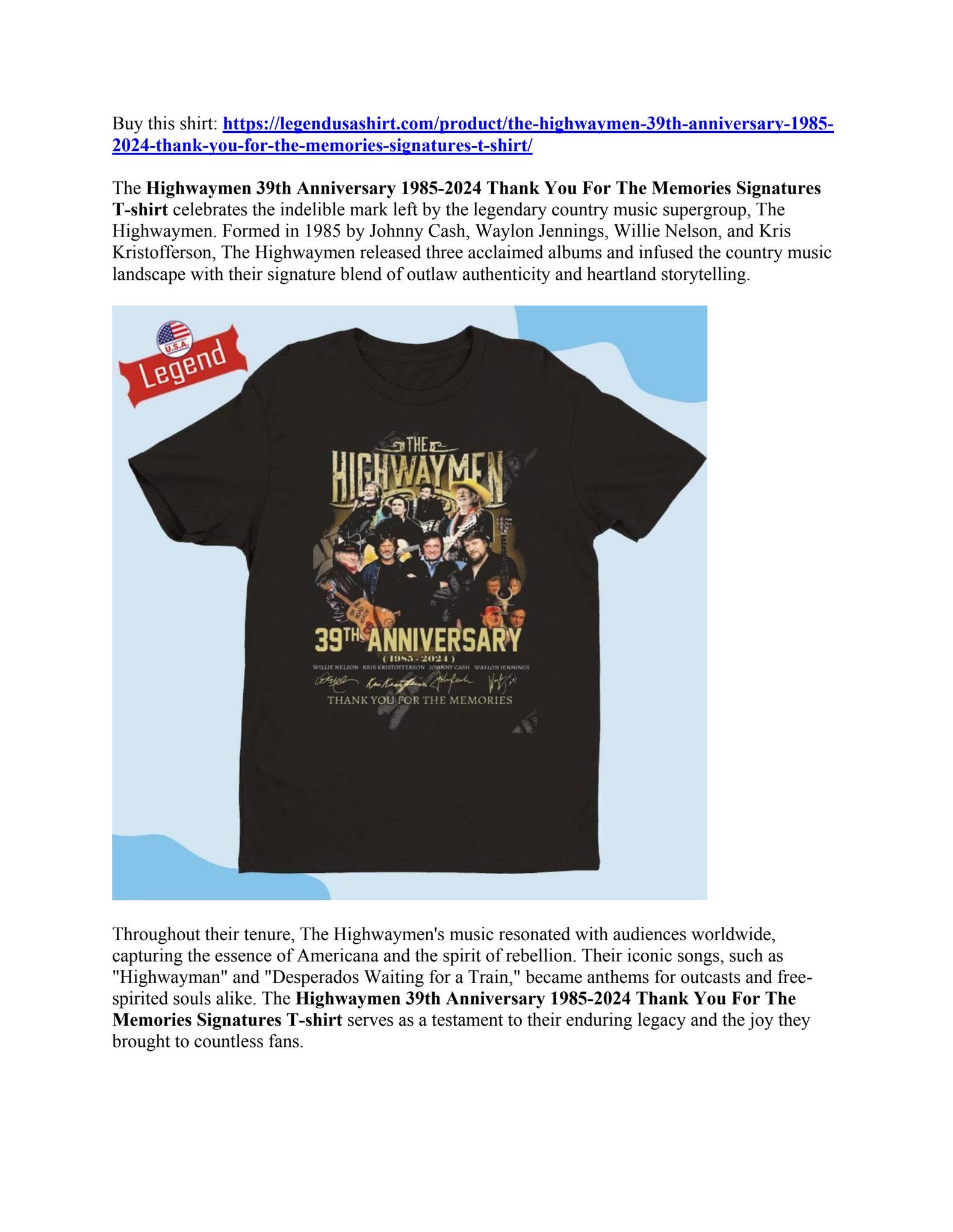 The Highwaymen 39th Anniversary 1985-2024 Thank You For The Memories ...