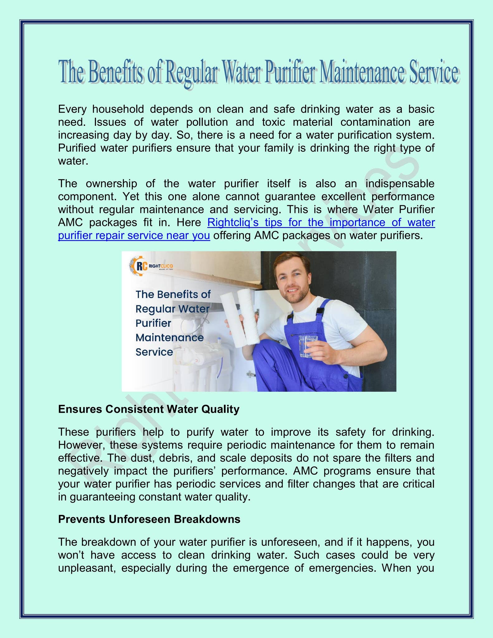 The Benefits of Regular Water Purifier Maintenance Service by RightCliq ...